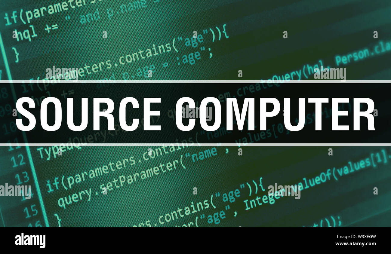 Source computer concept illustration using code for developing programs and app. Source computer ...