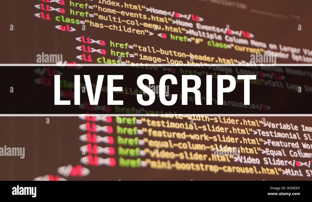 Live script concept illustration using code for developing programs and ...
