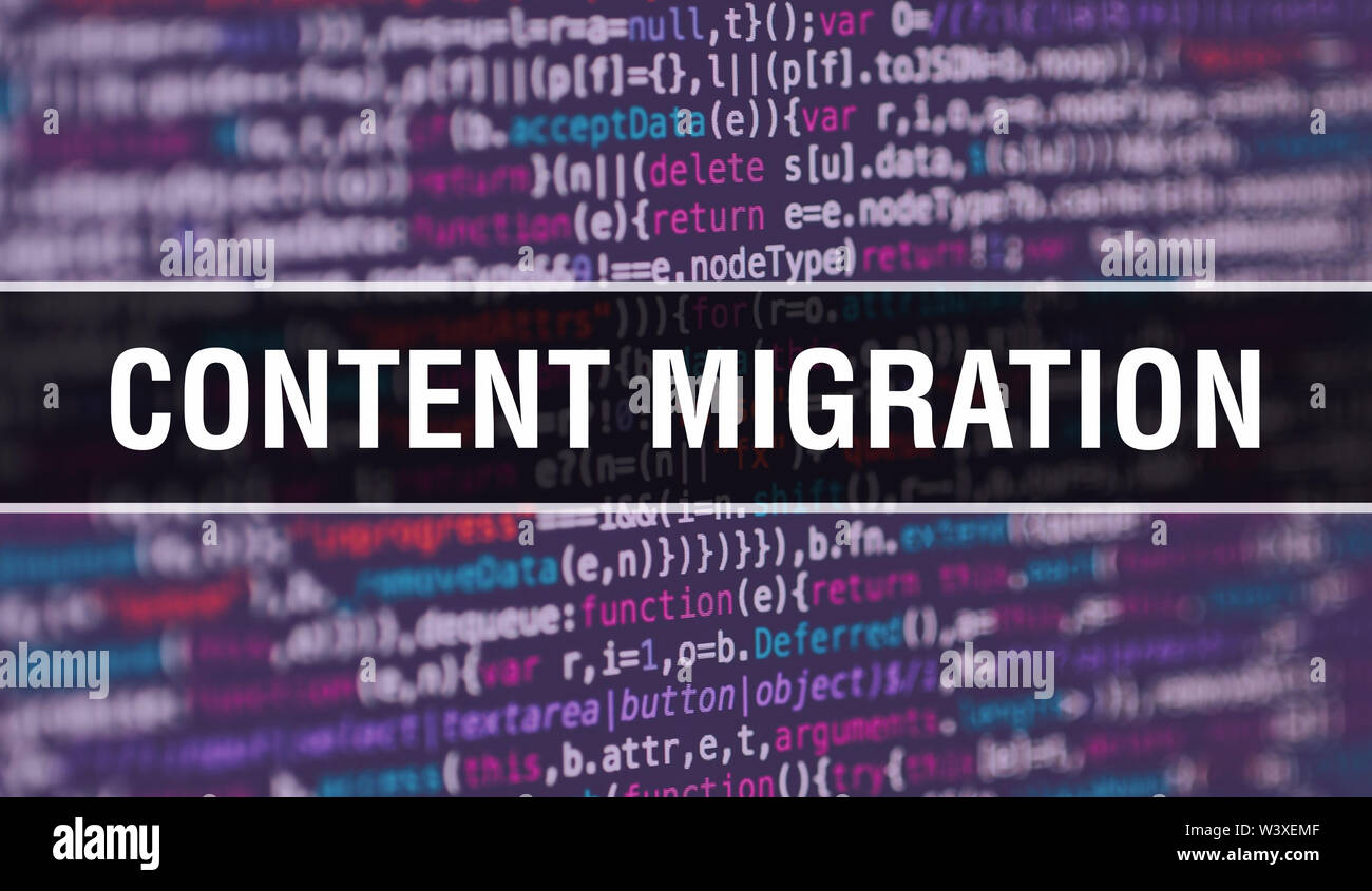 Content migration concept illustration using code for developing programs and app. Content ...