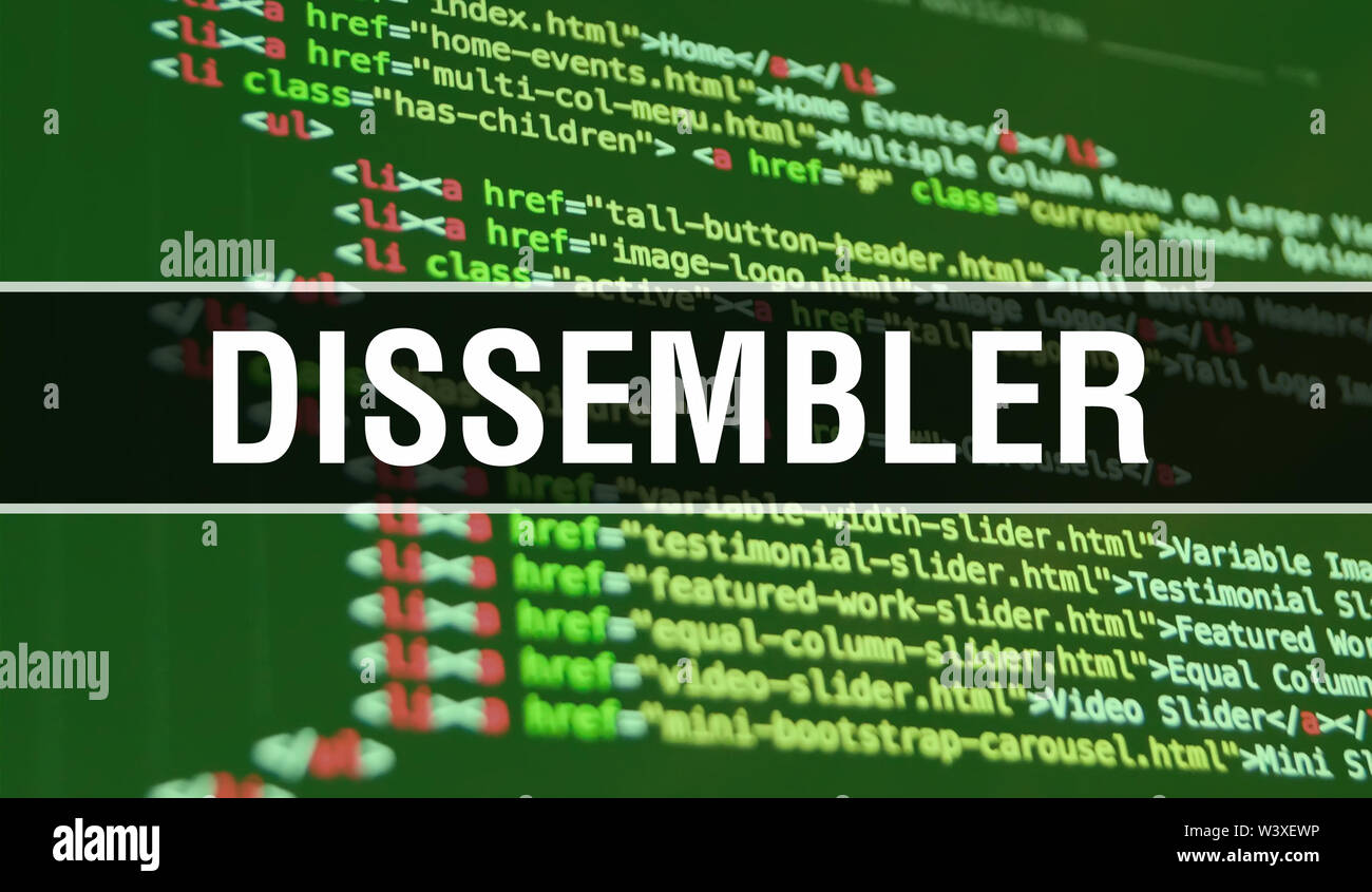 Dissembler concept illustration using code for developing programs and app. Dissembler website ...