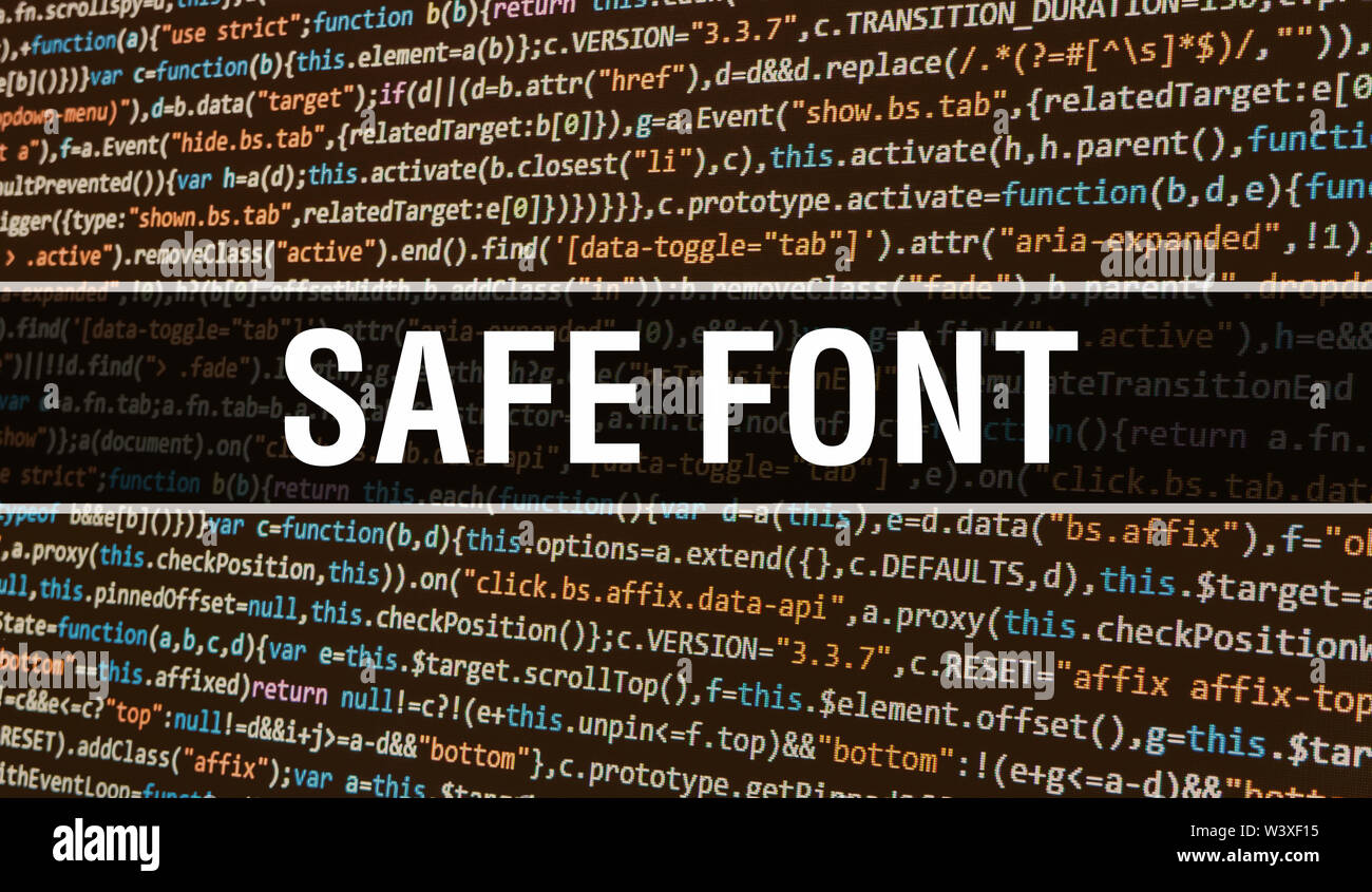Safe font concept with Random Parts of Program Code. Safe font with ...