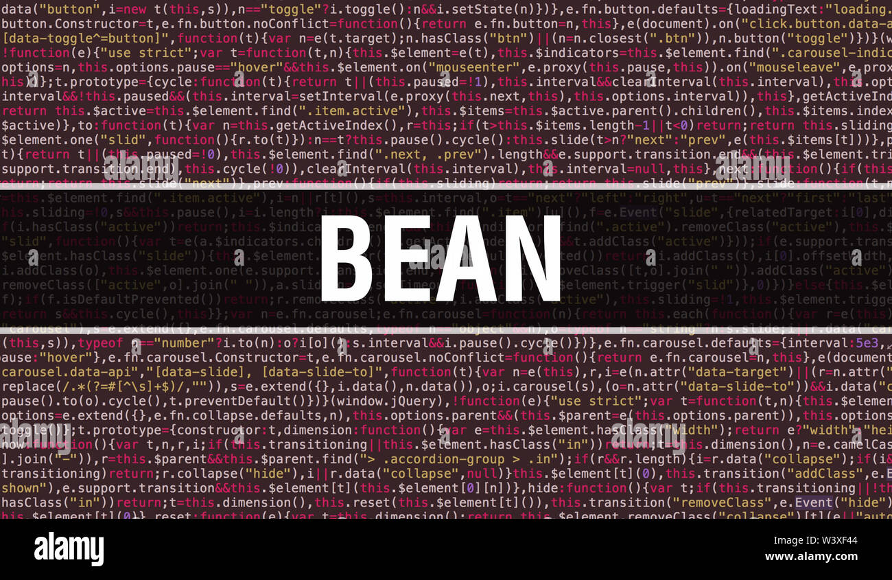 Bean text written on Programming code abstract technology background of ...