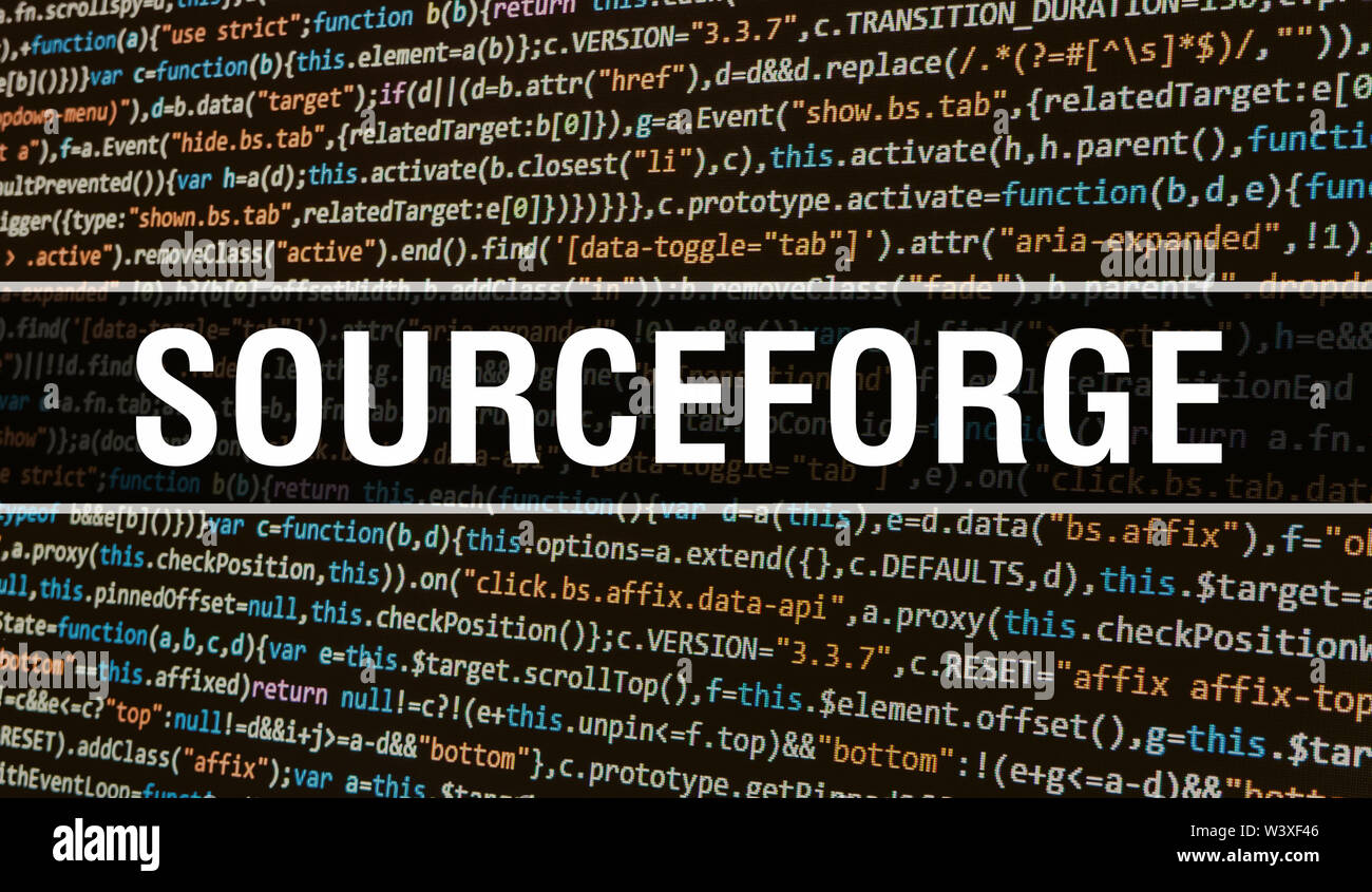 SourceForge concept with Random Parts of Program Code. SourceForge with ...