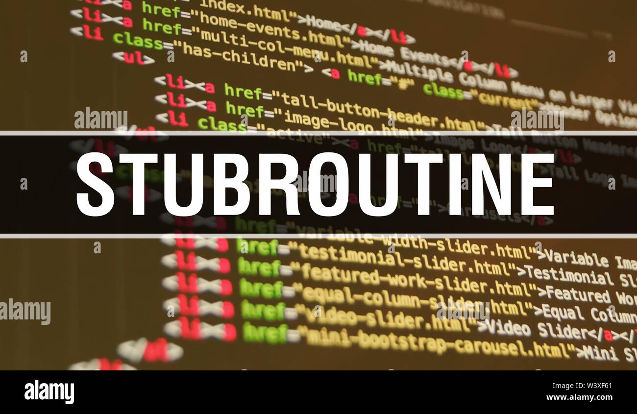 Stubroutine concept illustration using code for developing programs and app. Stubroutine website ...