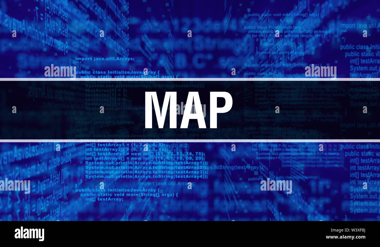Map with Digital java code text. Map and Computer software coding ...