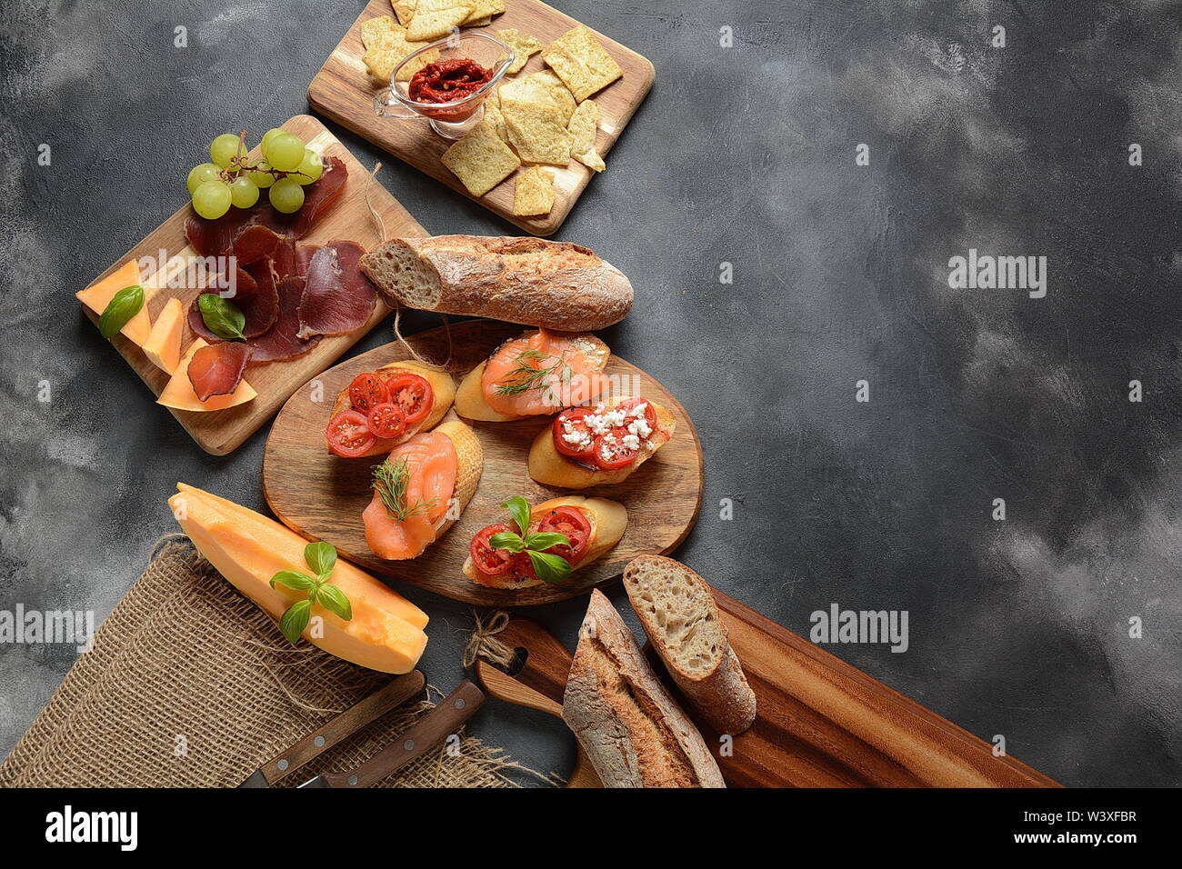 Brushetta or traditional Spanish tapas. Appetizers with Italian ...