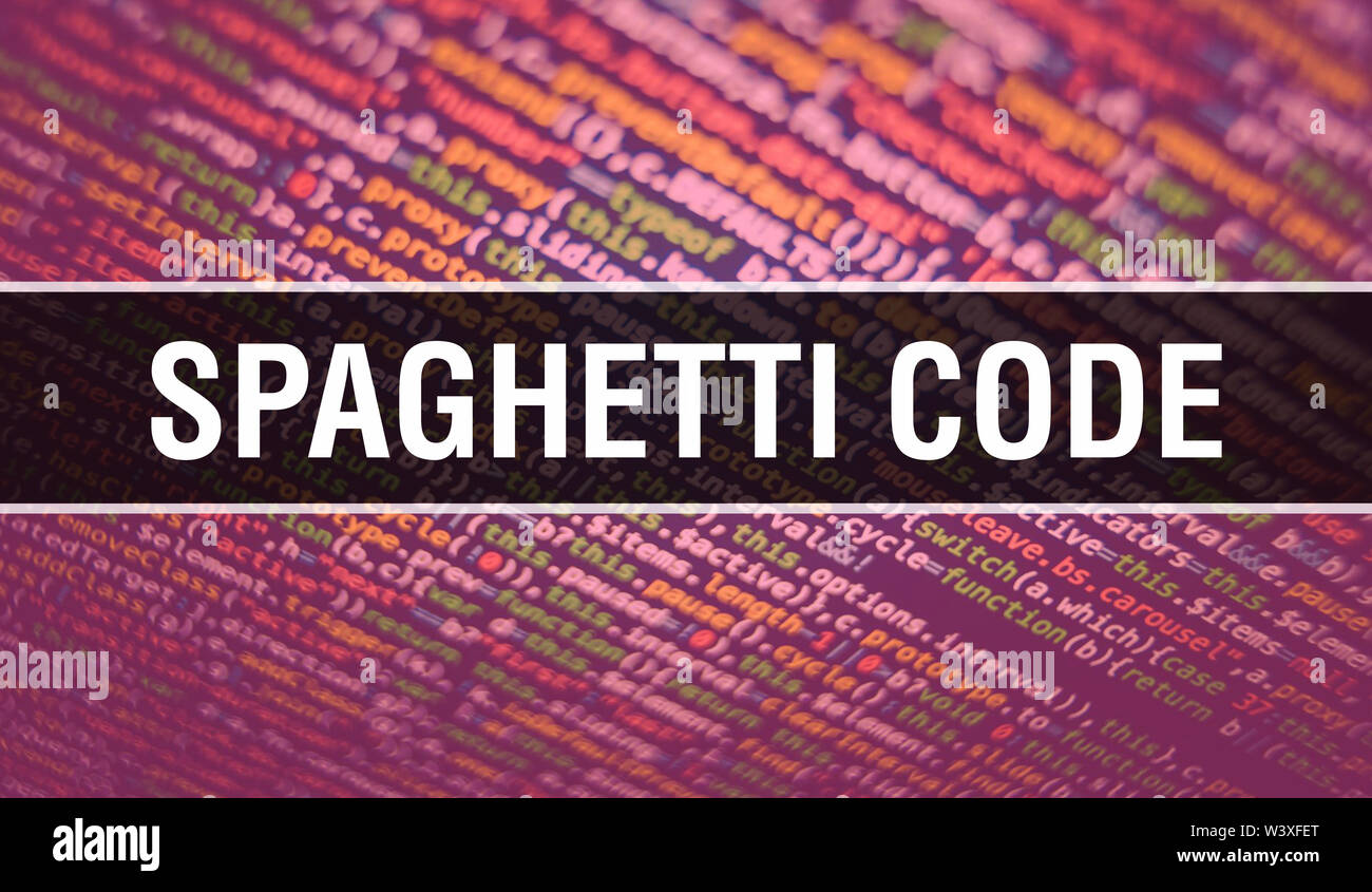 Spaghetti code text written on Programming code abstract technology ... Spaghetti code text written on Programming code abstract technology ...