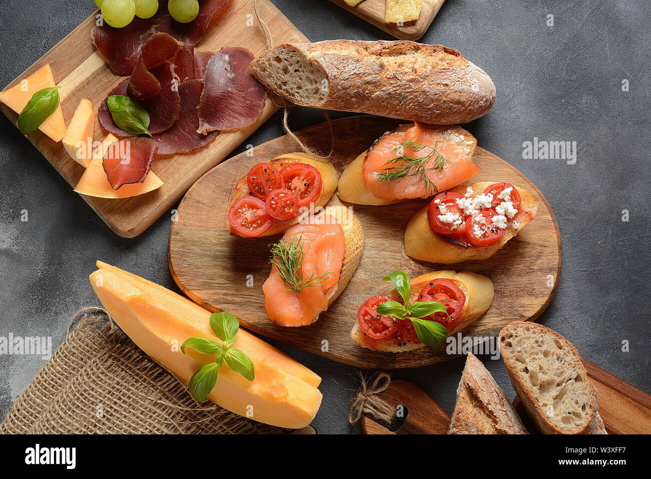 Brushetta or traditional Spanish tapas. Appetizers with Italian ...