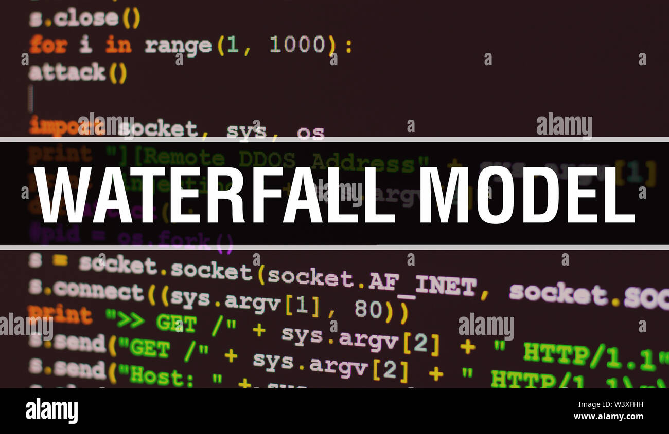 Waterfall Model Concept With Random Parts Of Program Code Waterfall Model With Programming Code