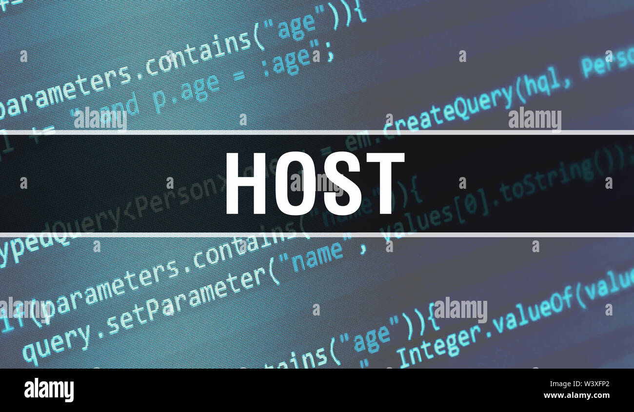Host concept illustration using code for developing programs and app. Host website code with ...