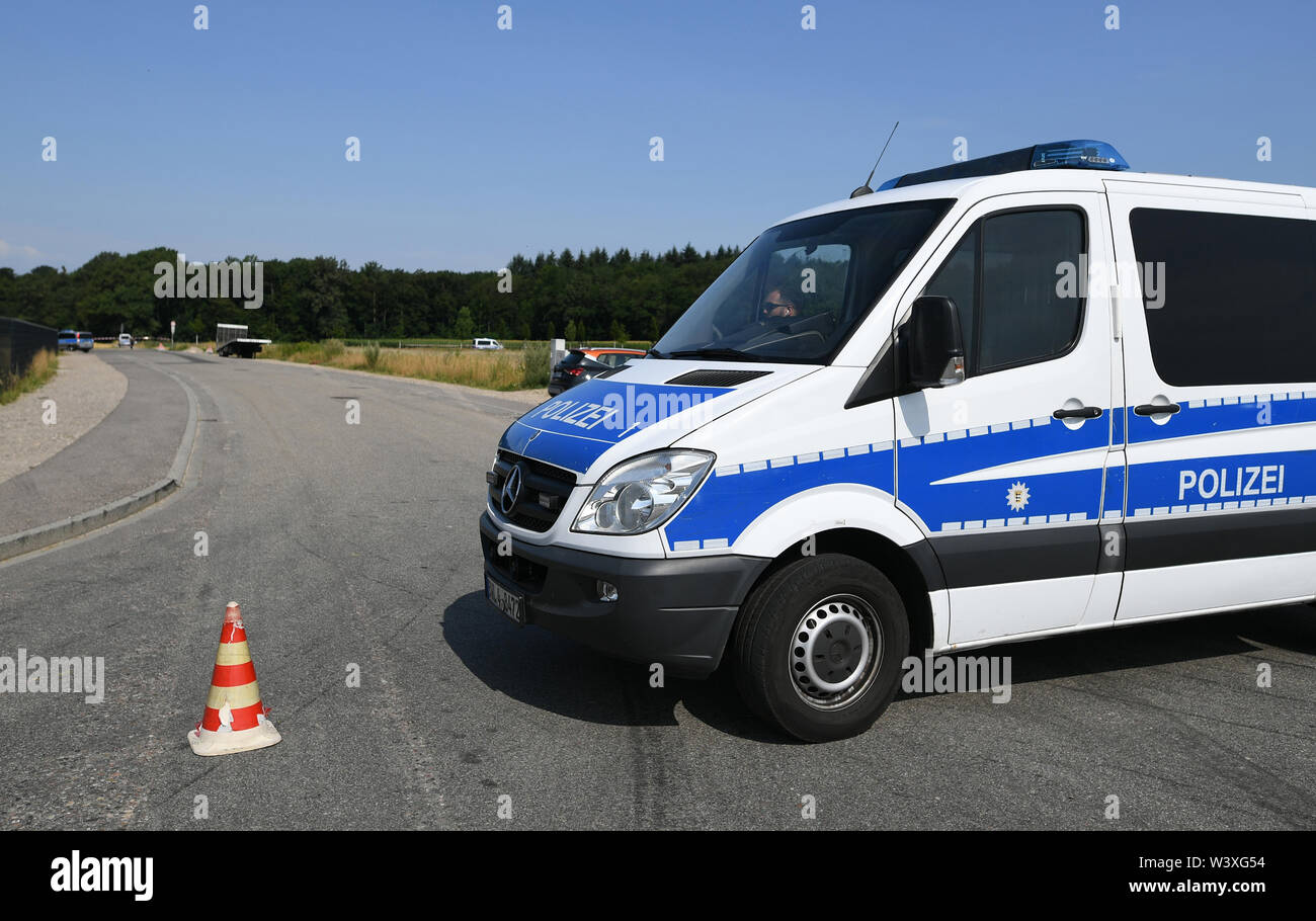 Freiburg, Germany. 18th July, 2019. A police car is on the verge of a ...