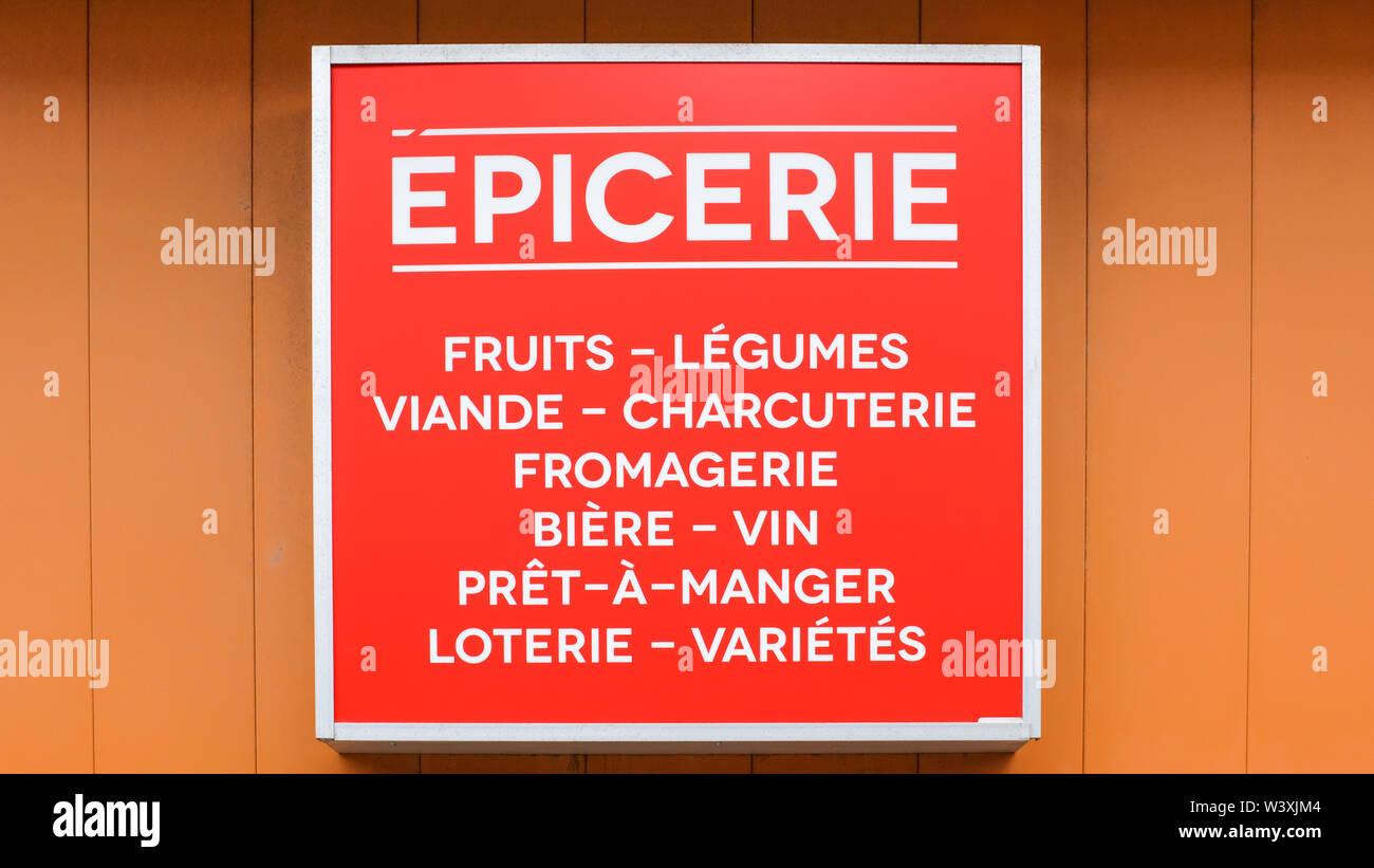 French sign for food store Montreal Canada Stock Photo - Alamy