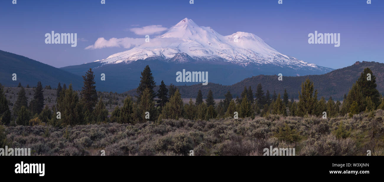 Mount Shasta Volcano with glaciers, in California, USA. Panorama from ...