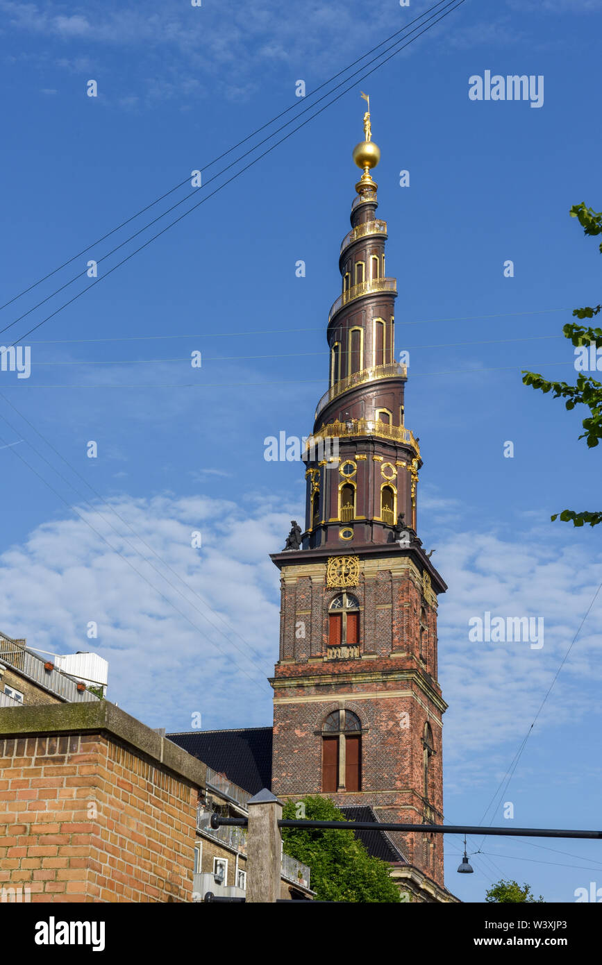 The church tower of our saviour at Copenhagen on Denmark Stock Photo ...