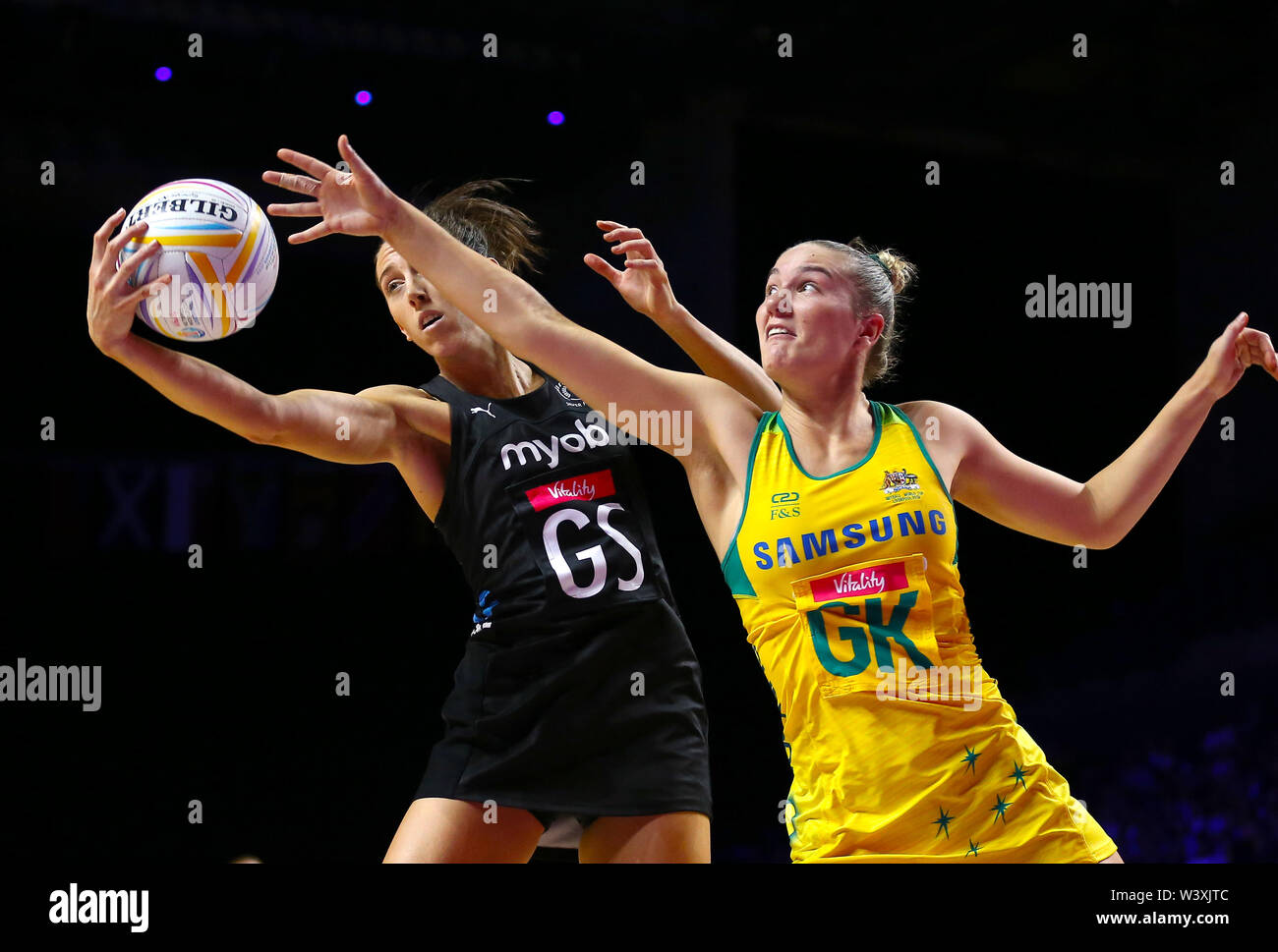 New Zealand's Bailey Mes (left) and Australia's Courtney Bruce battle ...
