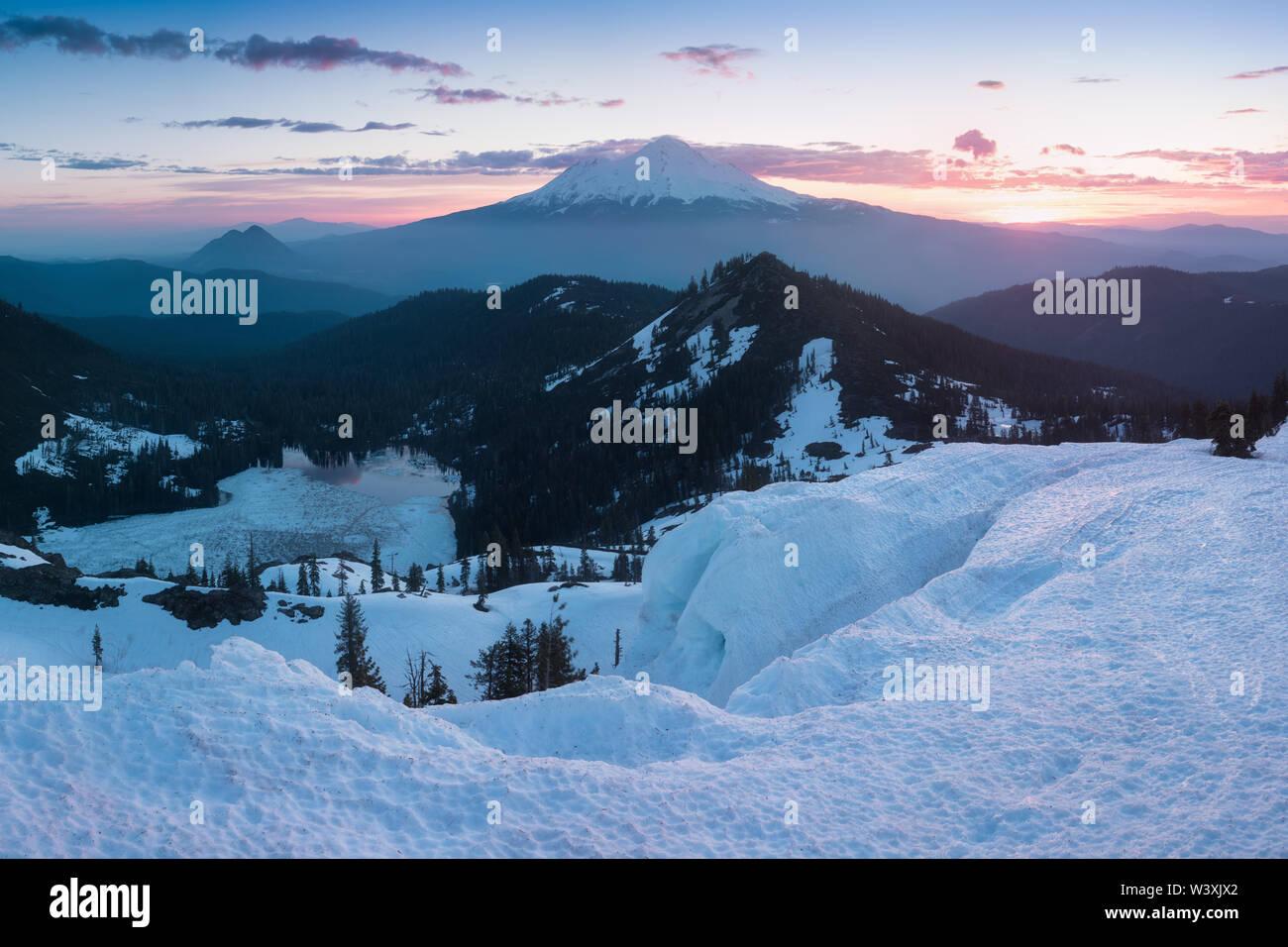 Mount Shasta Volcano with glaciers, in California, USA. Panorama from ...