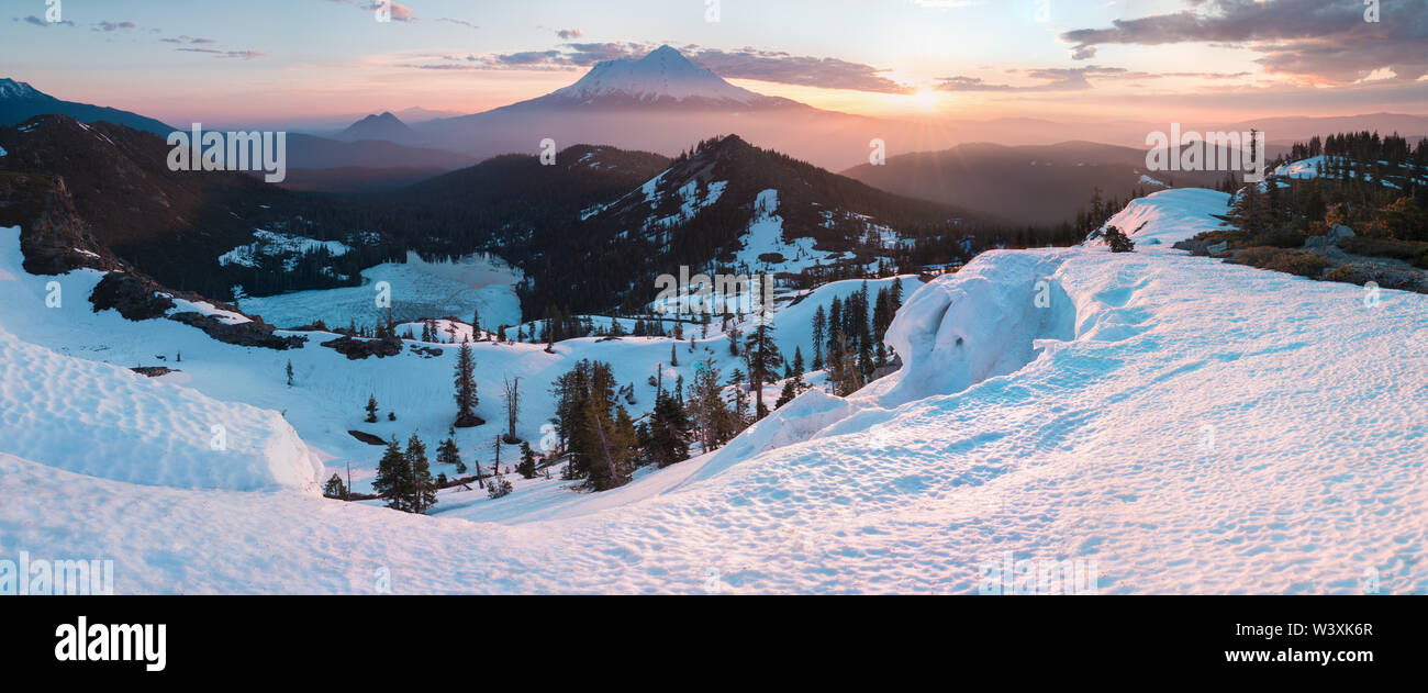 Mount Shasta Volcano with glaciers, in California, USA. Panorama from ...