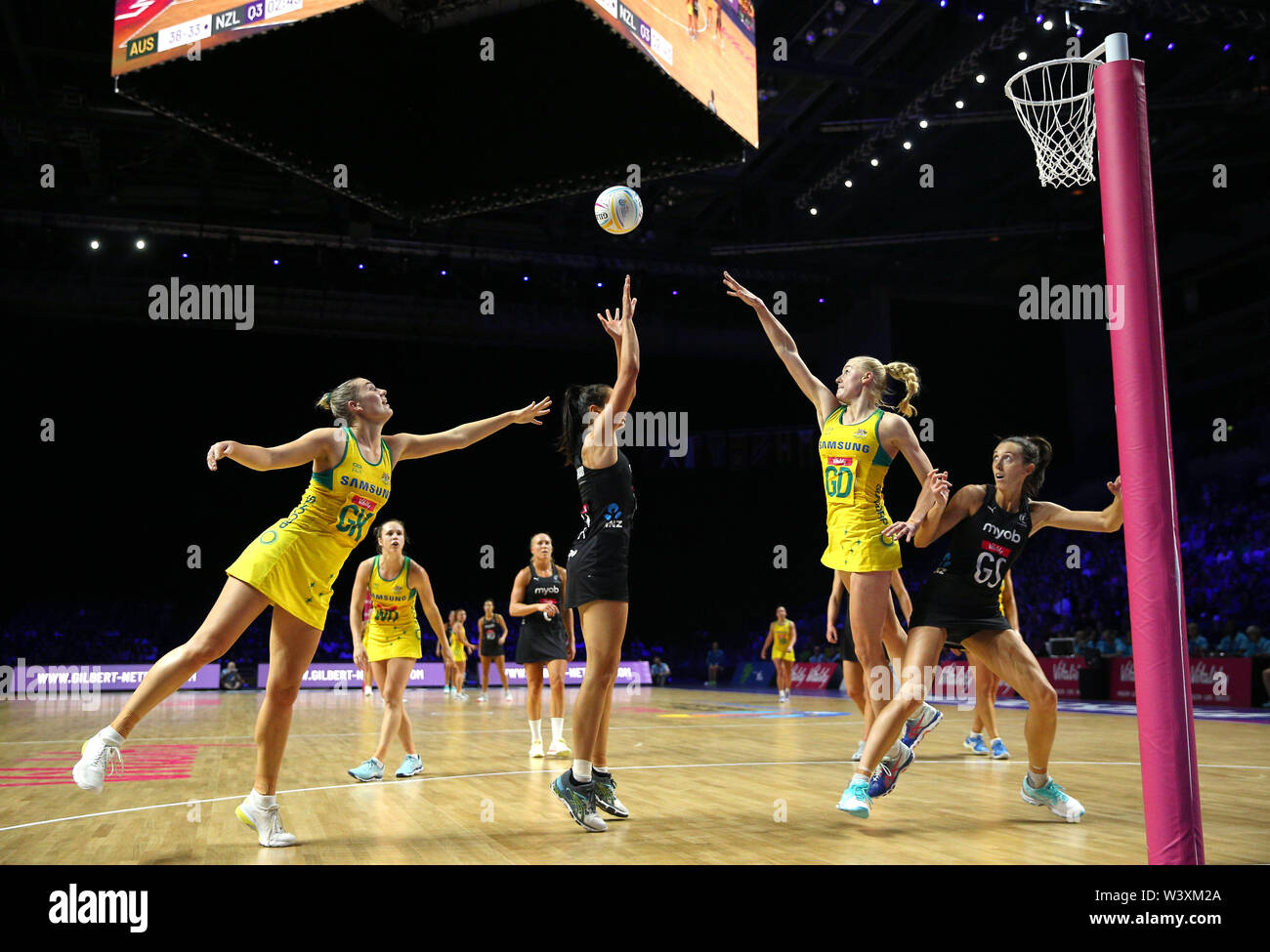 New Zealand's Bailey Mes shoots at goal during the Netball World Cup ...