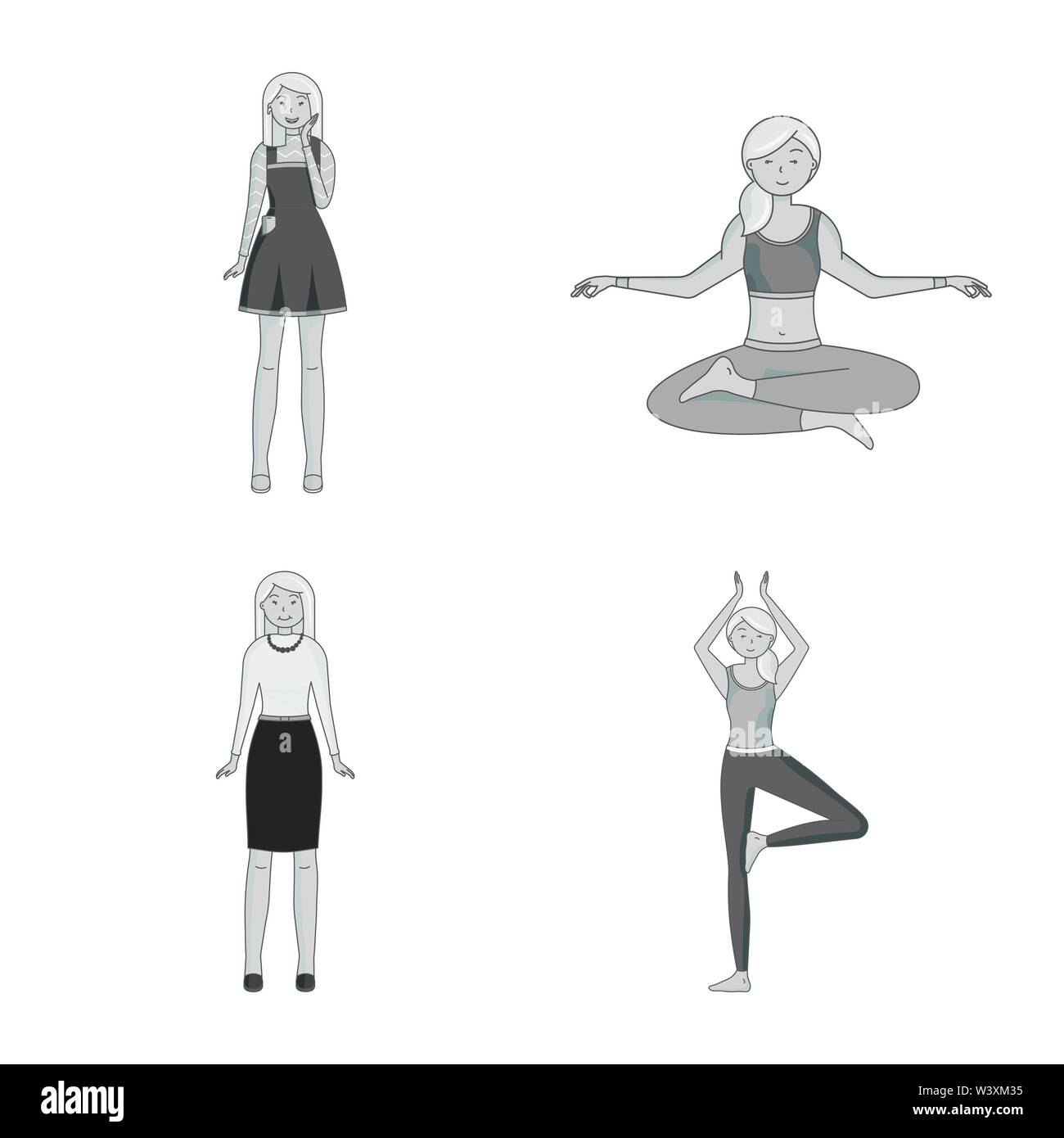 Vector illustration of emotions and female icon. Set of emotions and ...