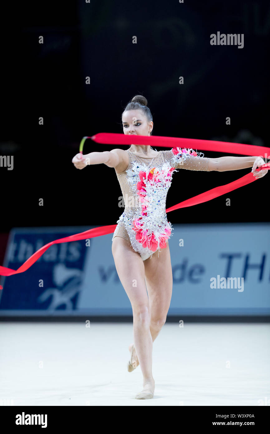 Dina Averina from Russia performs her ribbon routine during 2019 Grand ...