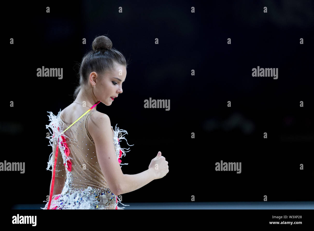 Dina Averina from Russia performs her ribbon routine during 2019 Grand ...