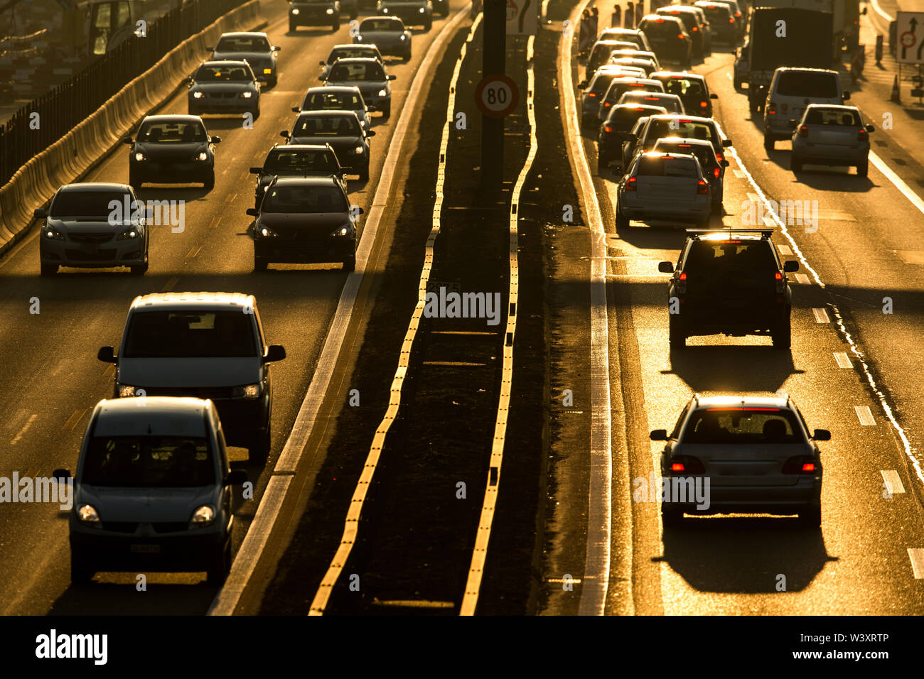 Heavy morning city traffic/congestion concept - cars going very slowly ...