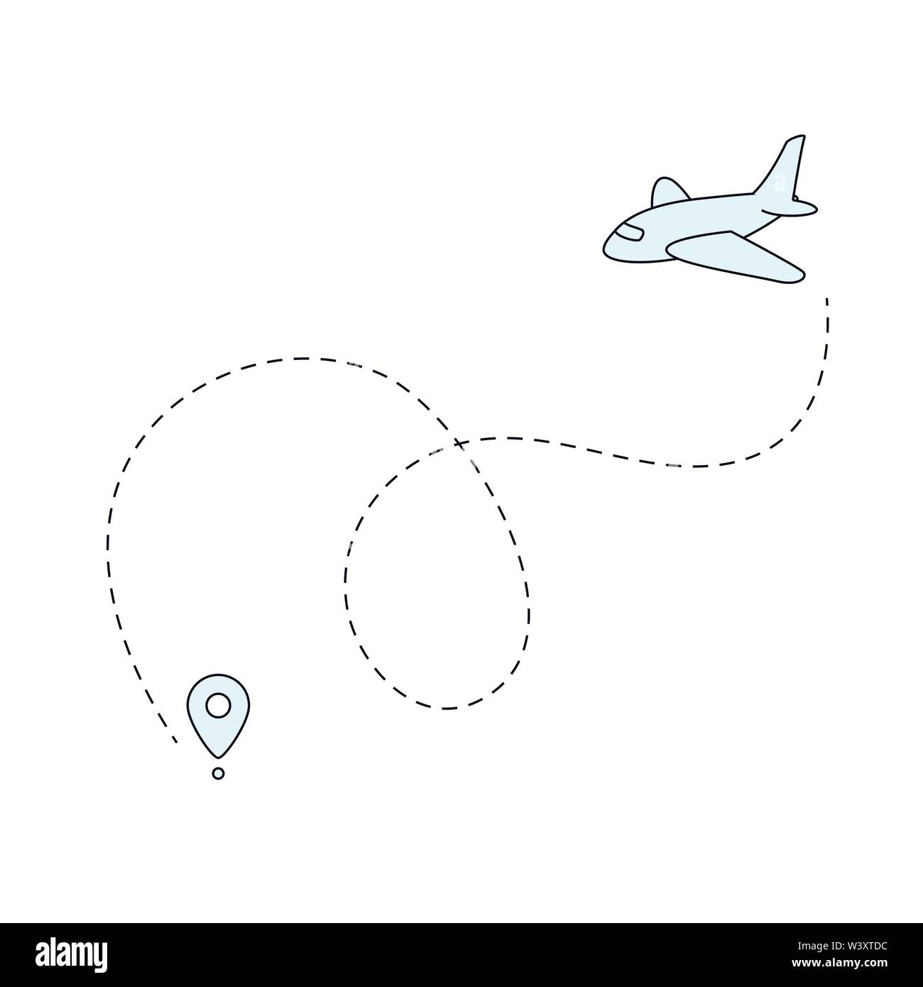 Line path of air plane with start point and dash line trace. Vector ...
