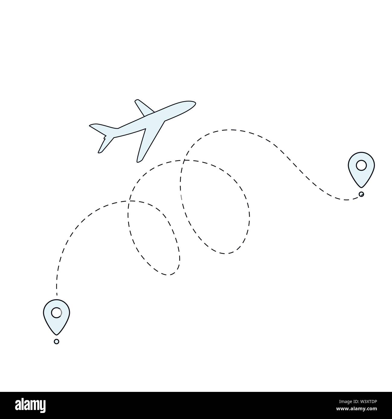 Line path of air plane with start point and dash line trace. Vector ...