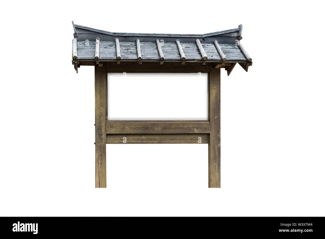 Blank sign board white with traditional roof, isolated on white ...