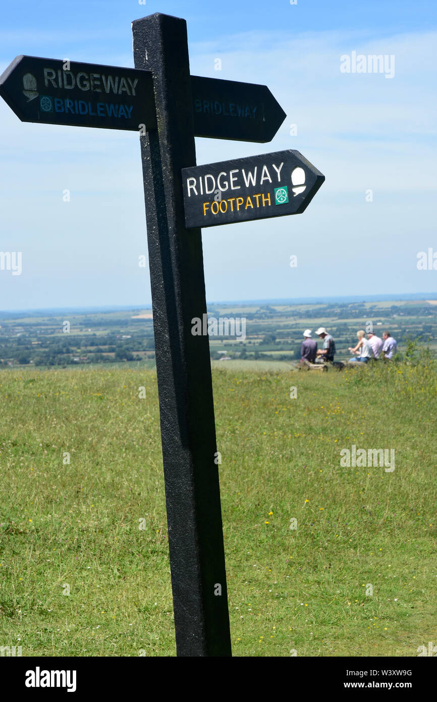 Chiltern Hills - Ridgeway signpost - with walkers - Whiteleaf Hill ...