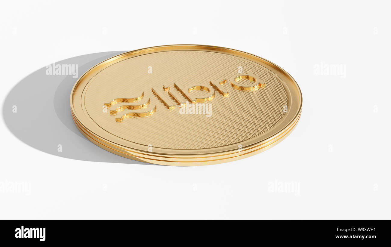 Concept of golden Libra coin with logo on front. New project digital ...