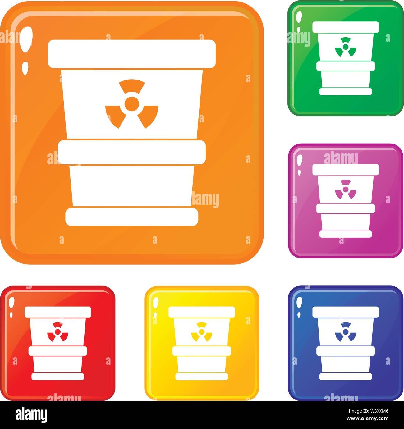 Trashcan containing radioactive waste icons set vector color Stock ...