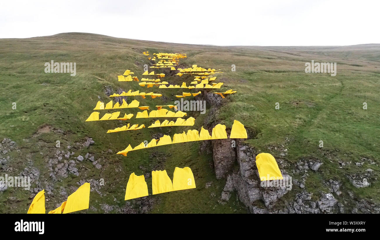 Aerial view of a photo call for new landscape artwork, Hush by Steve ...