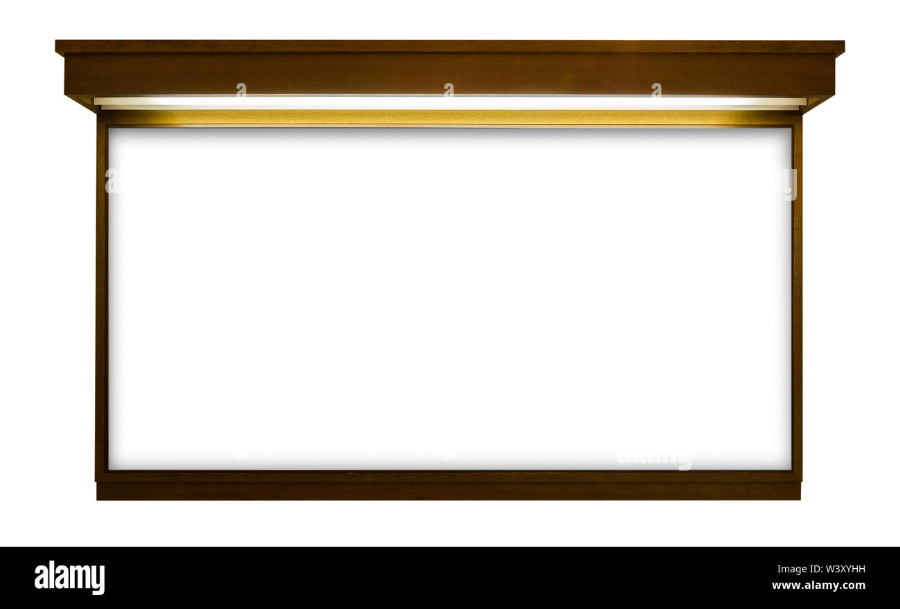 Blank signboard template for text on wooden frame, isolated white ...