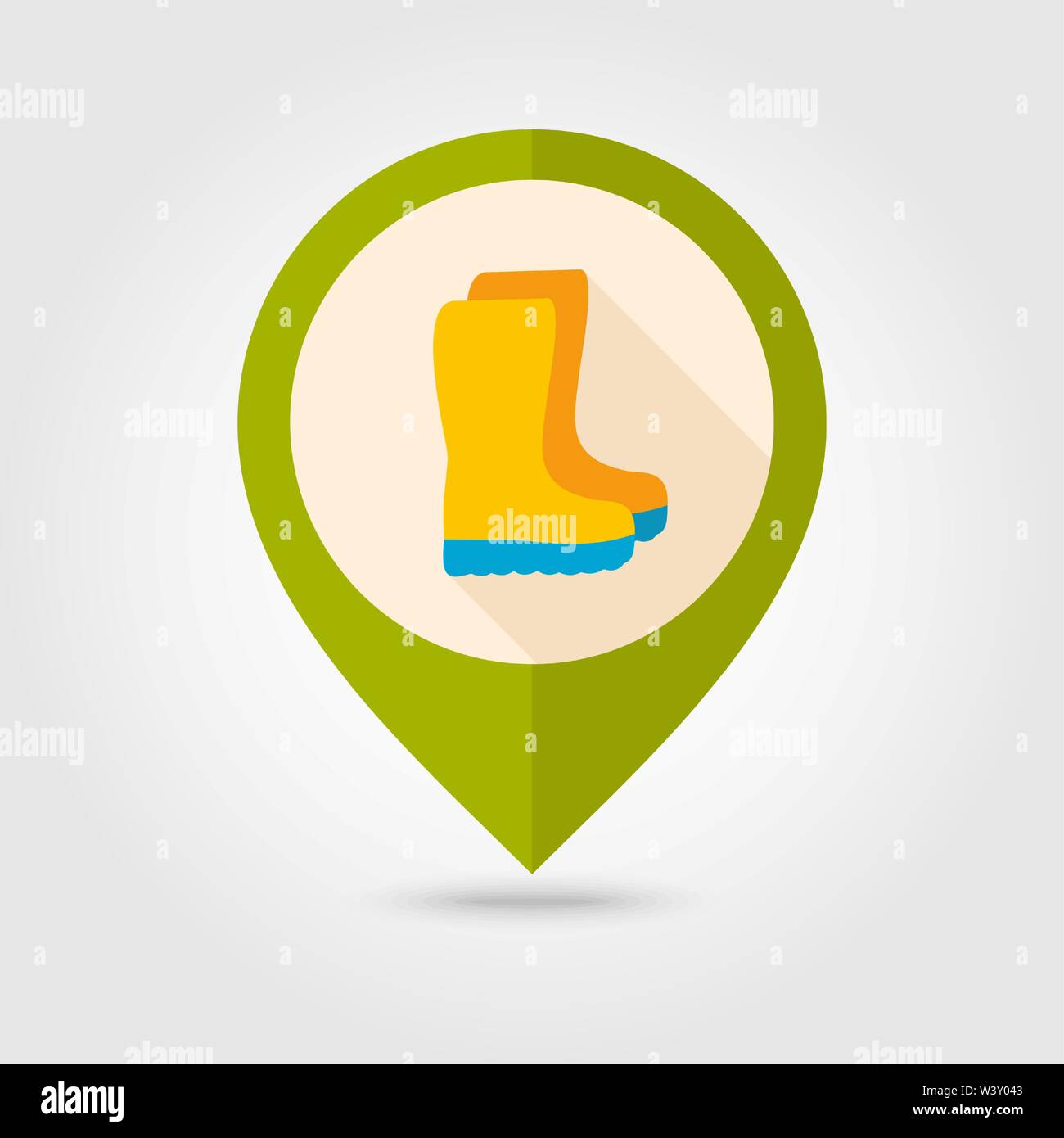 Rubber boots, gumboots, wellies flat vector pin map icon. Map pointer ...