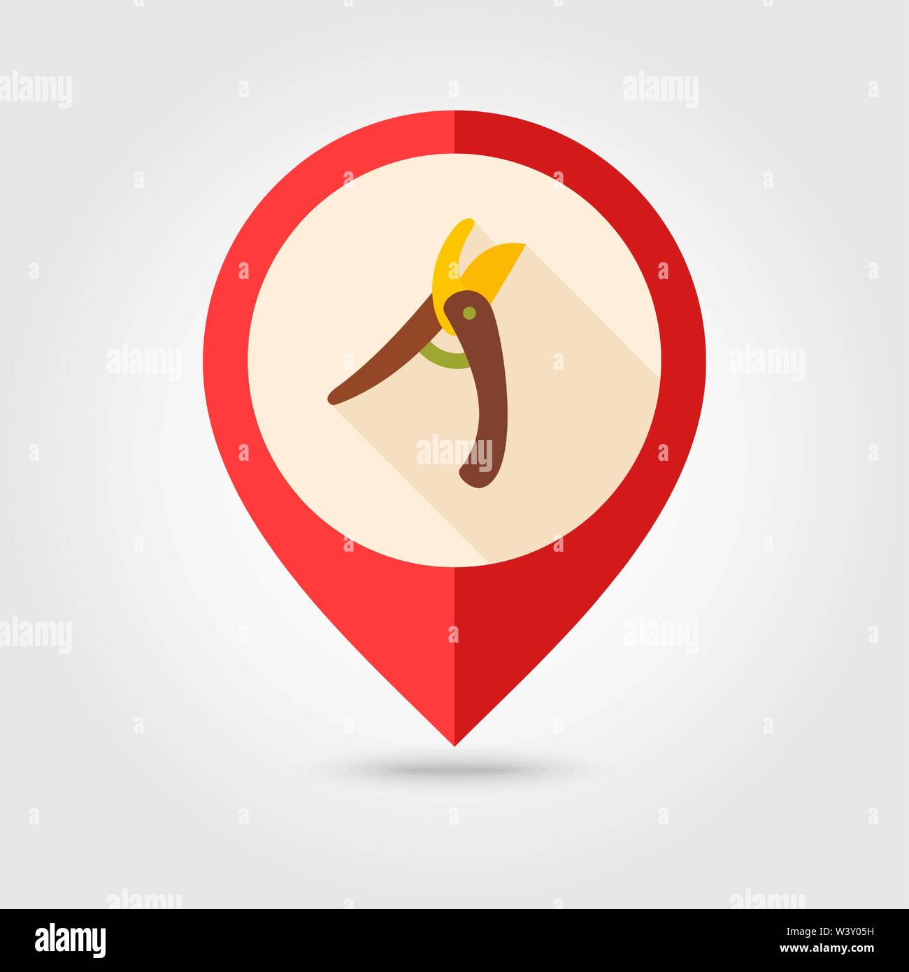 Secateurs, pruner, averruncator flat vector pin map icon. Map pointer ...