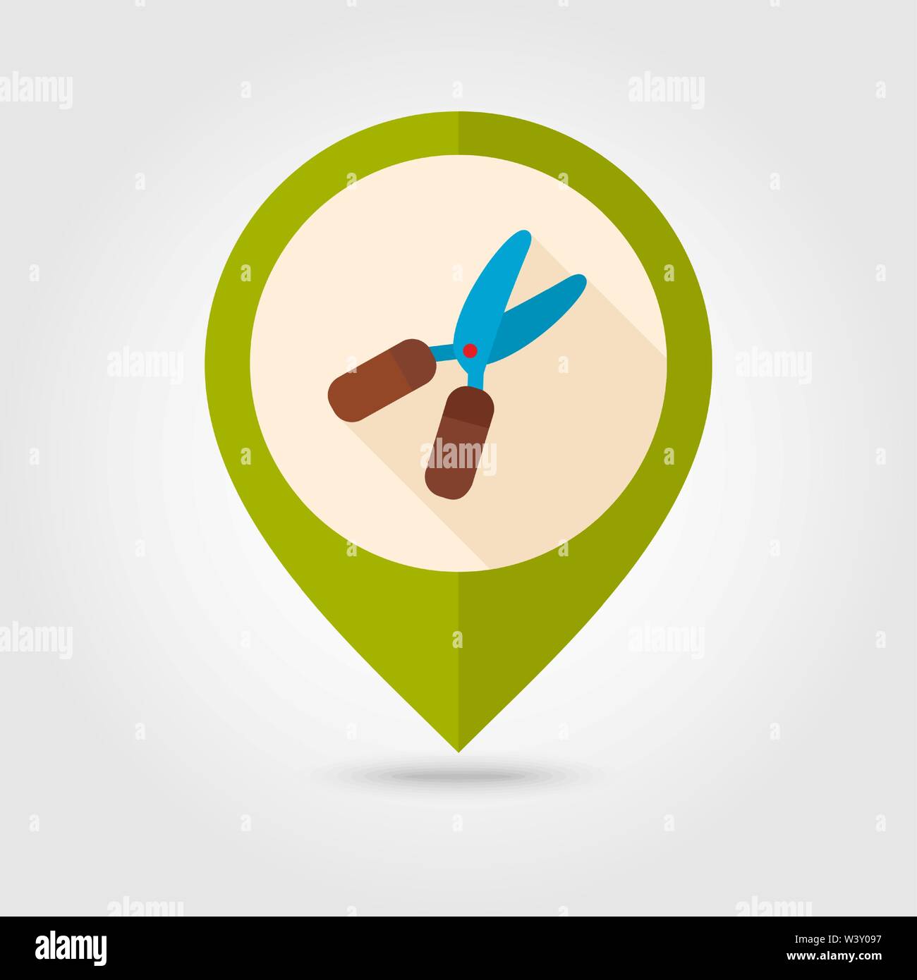 Secateurs, pruner, averruncator flat vector pin map icon. Map pointer ...