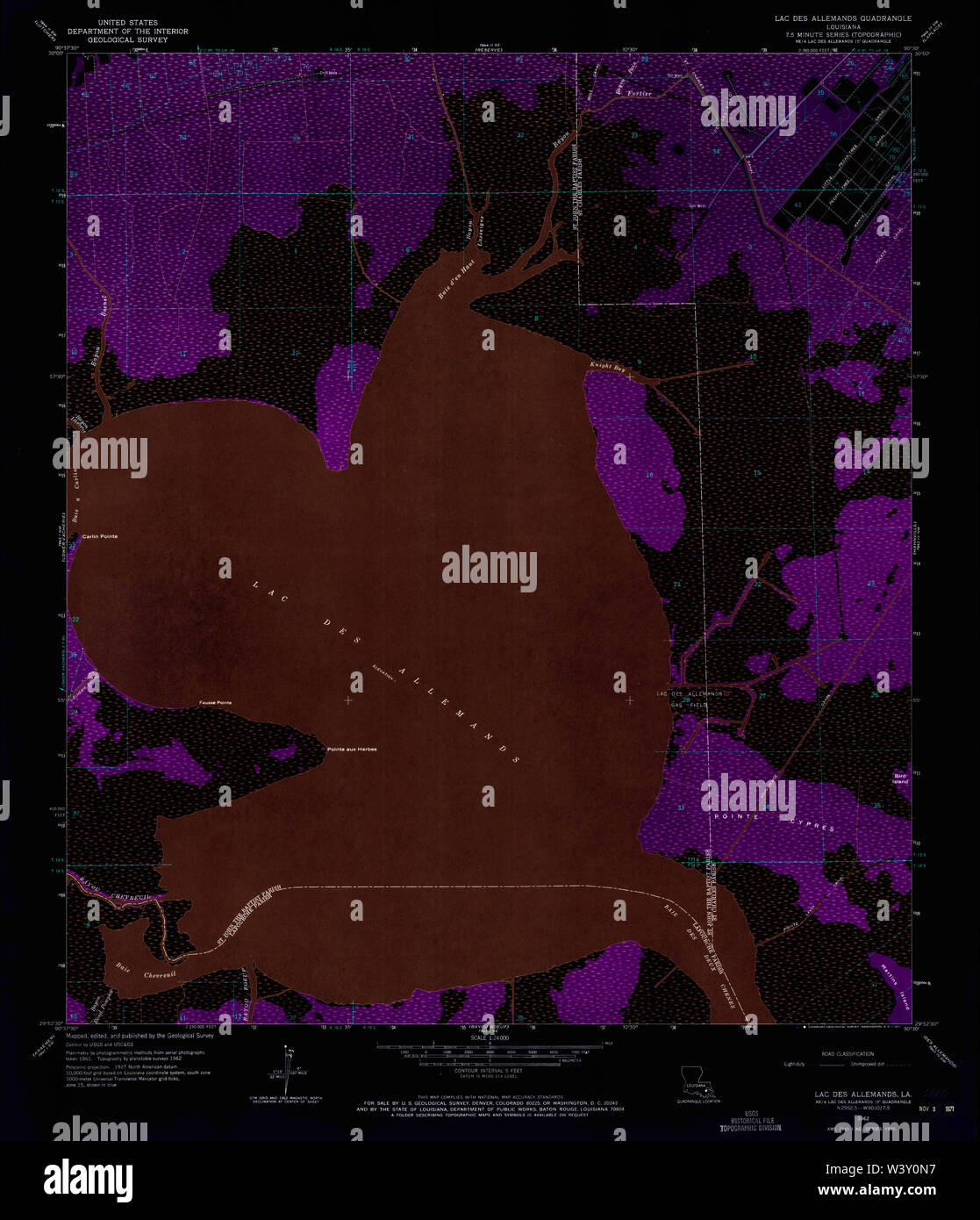 USGS TOPO Map Louisiana LA Lac Des Allemands 332391 1962 24000 Inverted ...