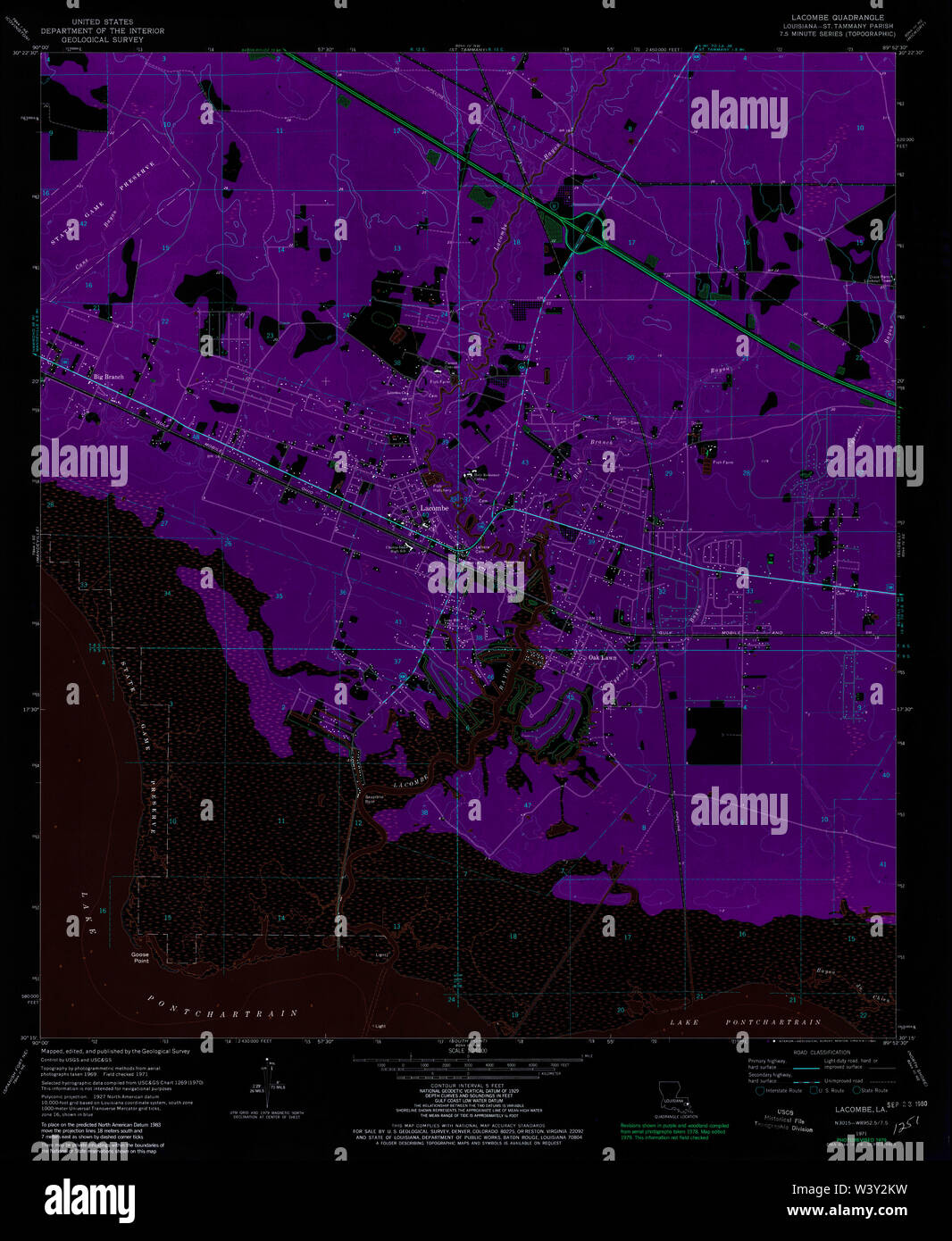 USGS TOPO Map Louisiana LA Lacombe 332401 1971 24000 Inverted Stock ...