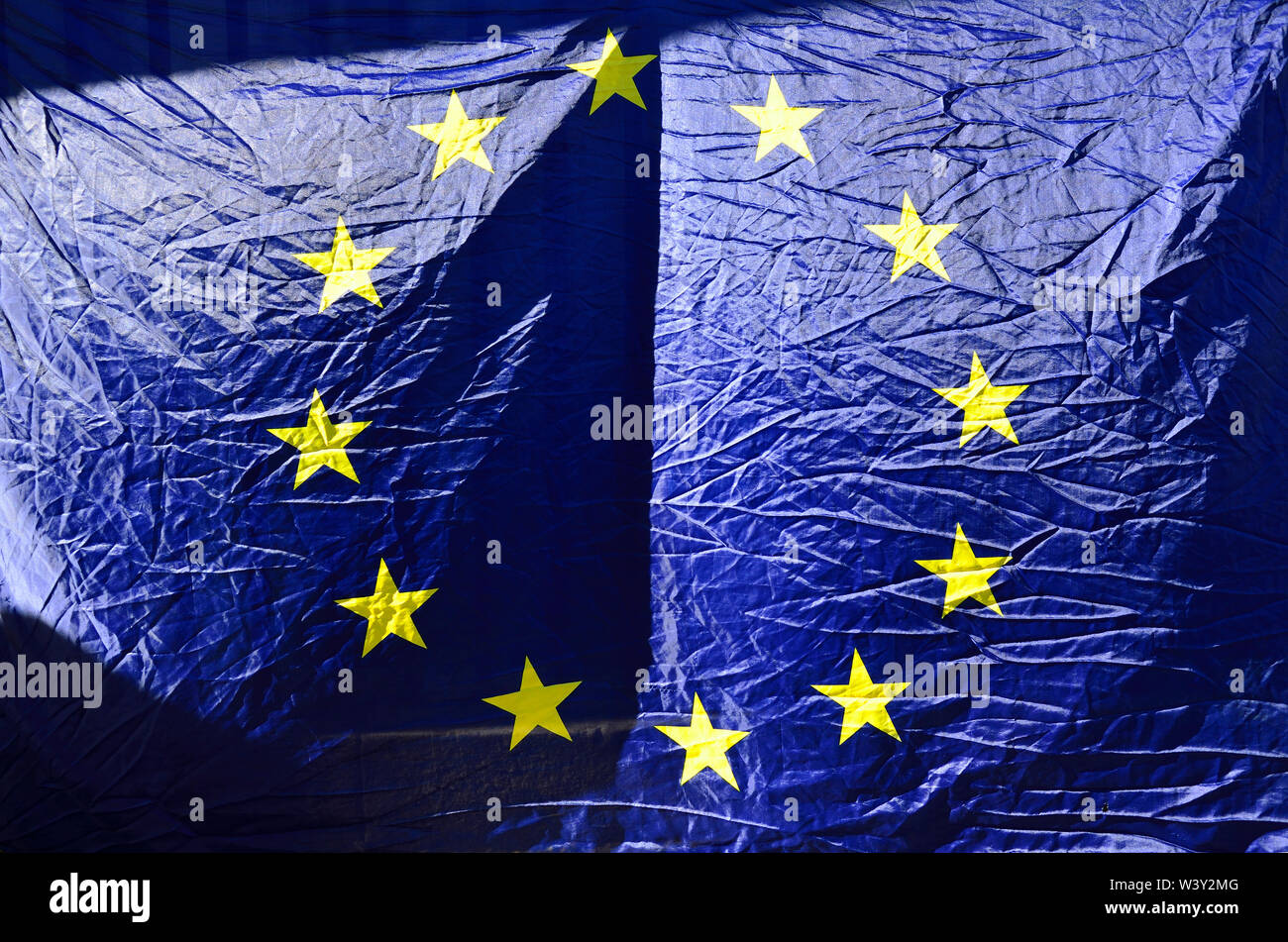 London, England, UK. Crumpled EU flag flying in Westminster Stock Photo ...