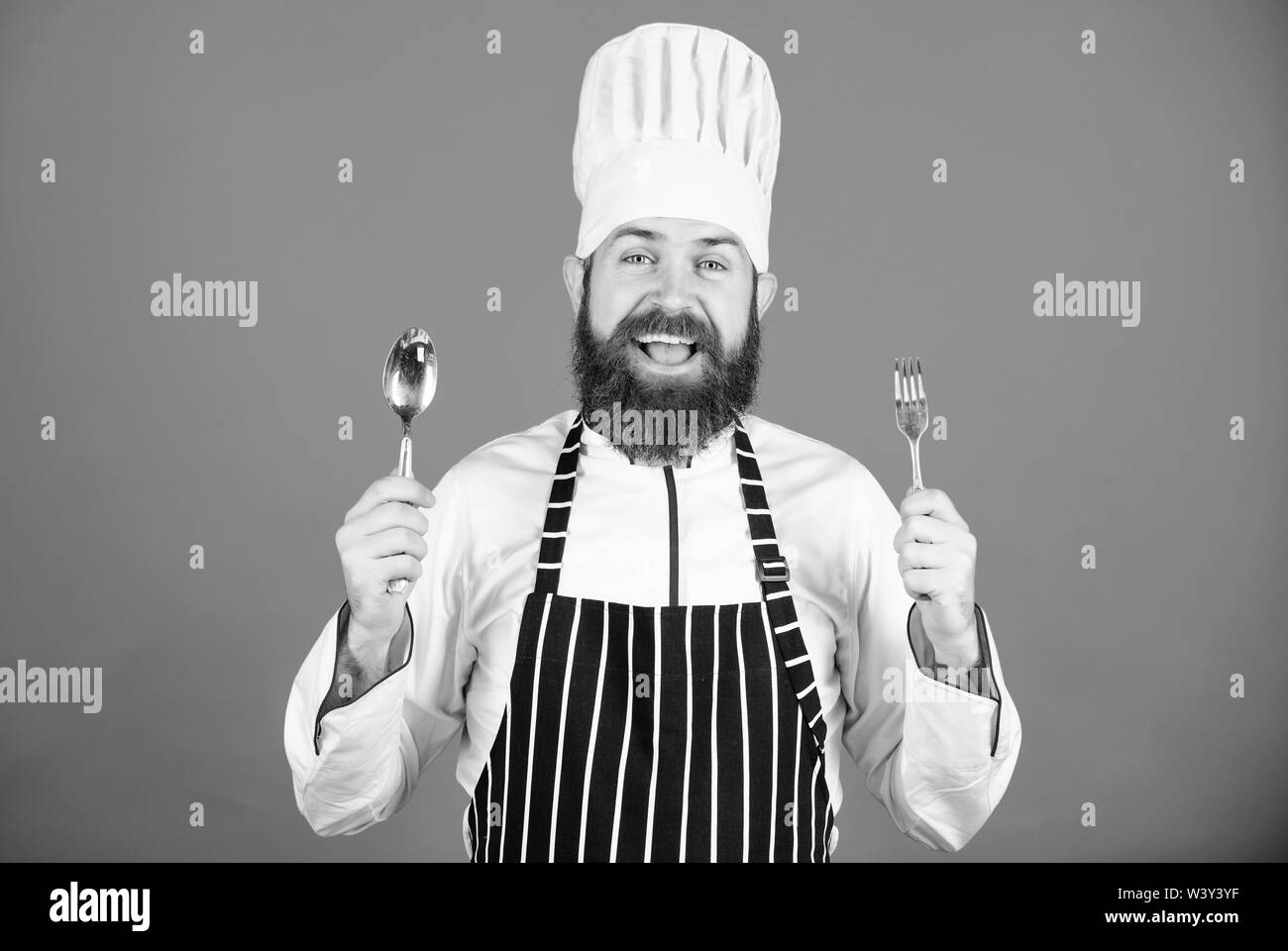 Future chef. Vegetarian. Mature chef with beard. Bearded man cook in ...