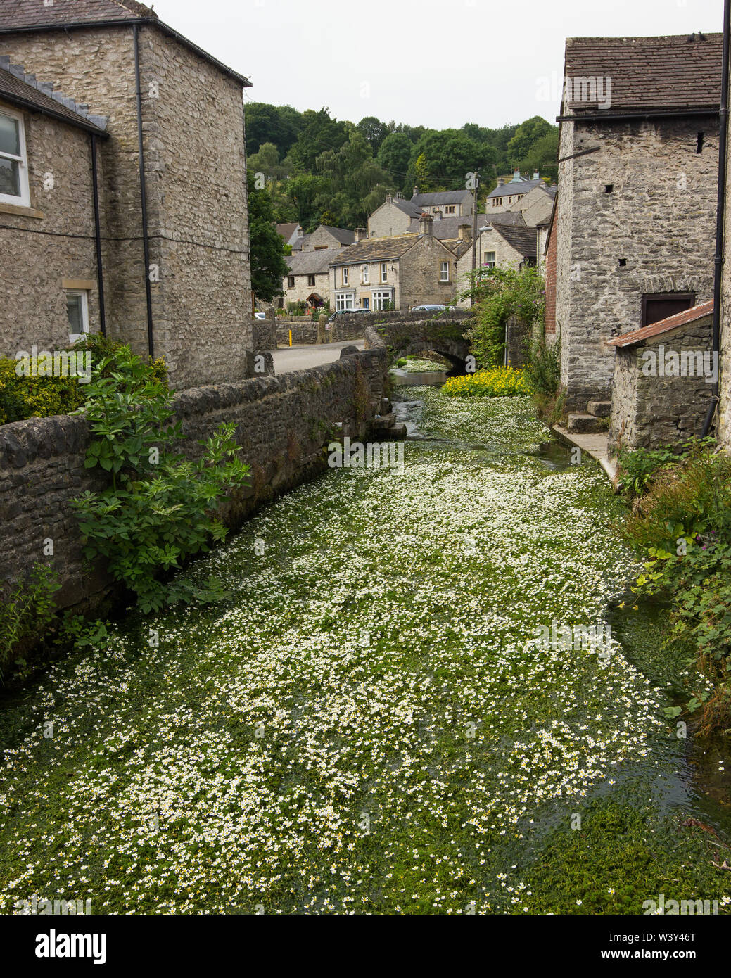 view of Crow foot bridge in Bradwell village in Derbyshire, England UK ...