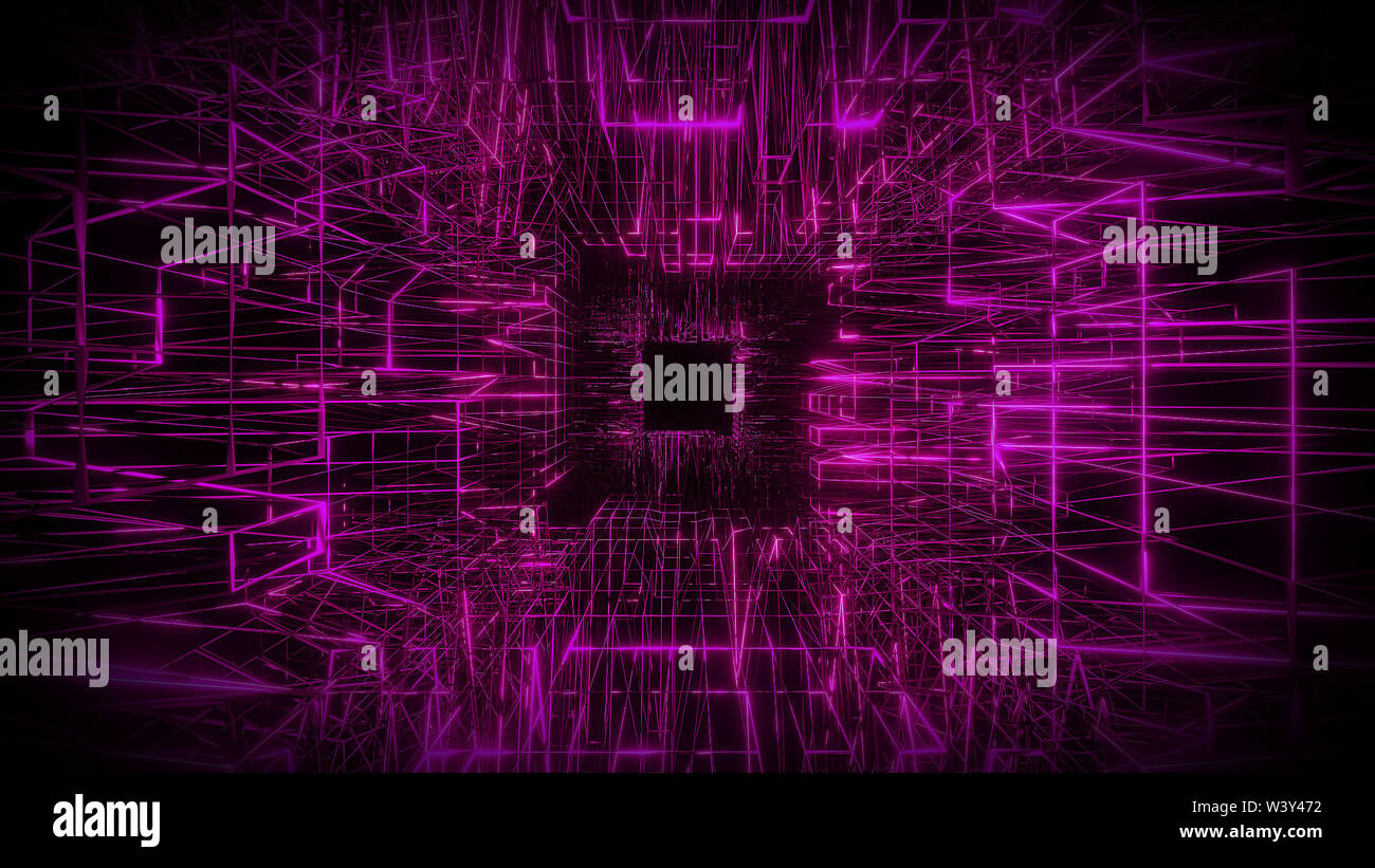 purple magenta wireframe visual design background 3d rendering Stock ...