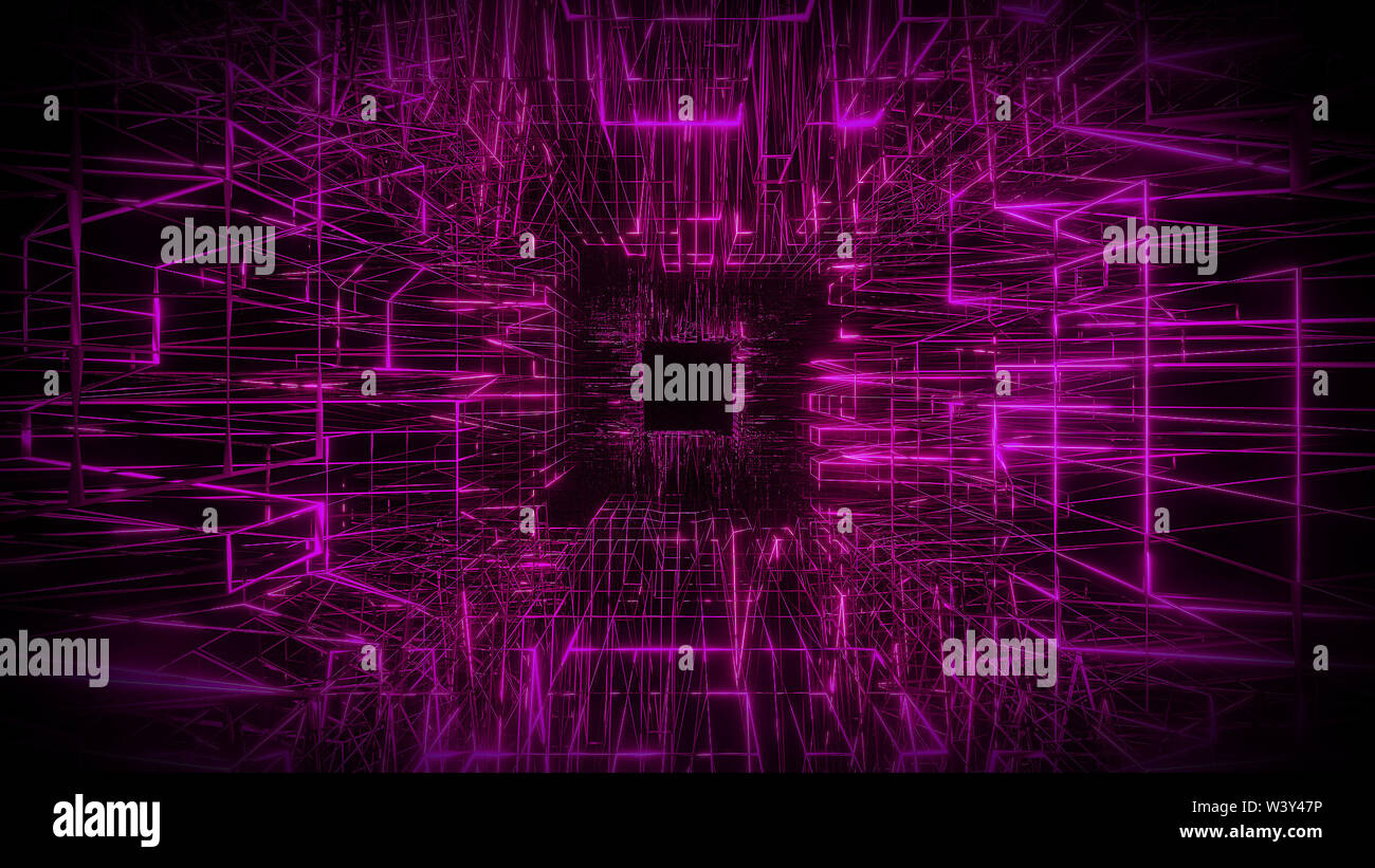 purple magenta wireframe visual design background 3d rendering Stock ...