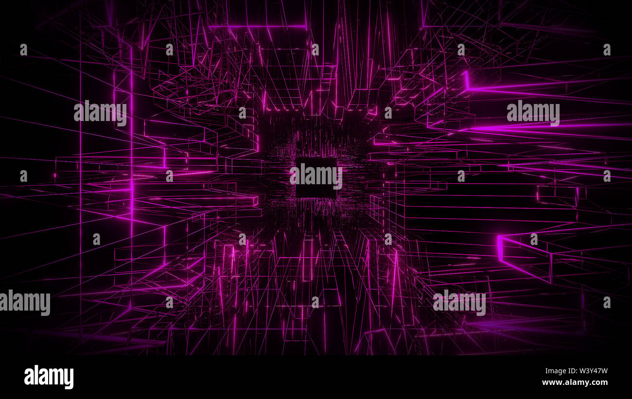 purple magenta wireframe visual design background 3d rendering Stock ...