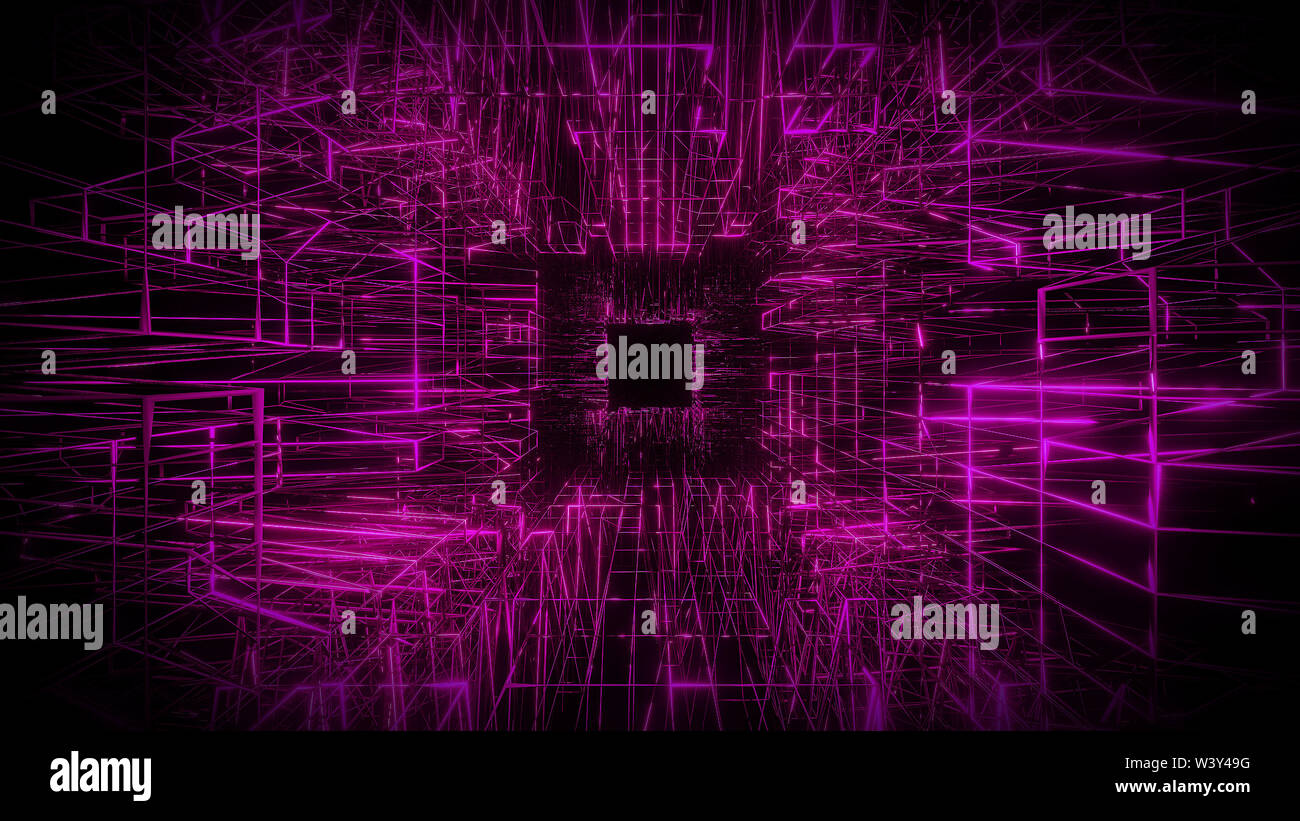 purple magenta wireframe visual design background 3d rendering Stock ...