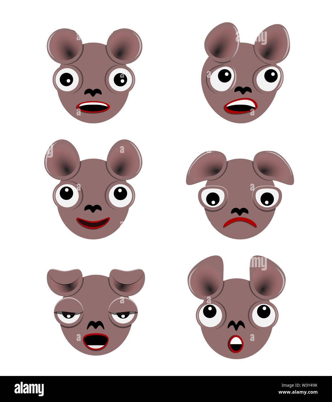 Animal sprite illustrations with different moods and emotions on white ...