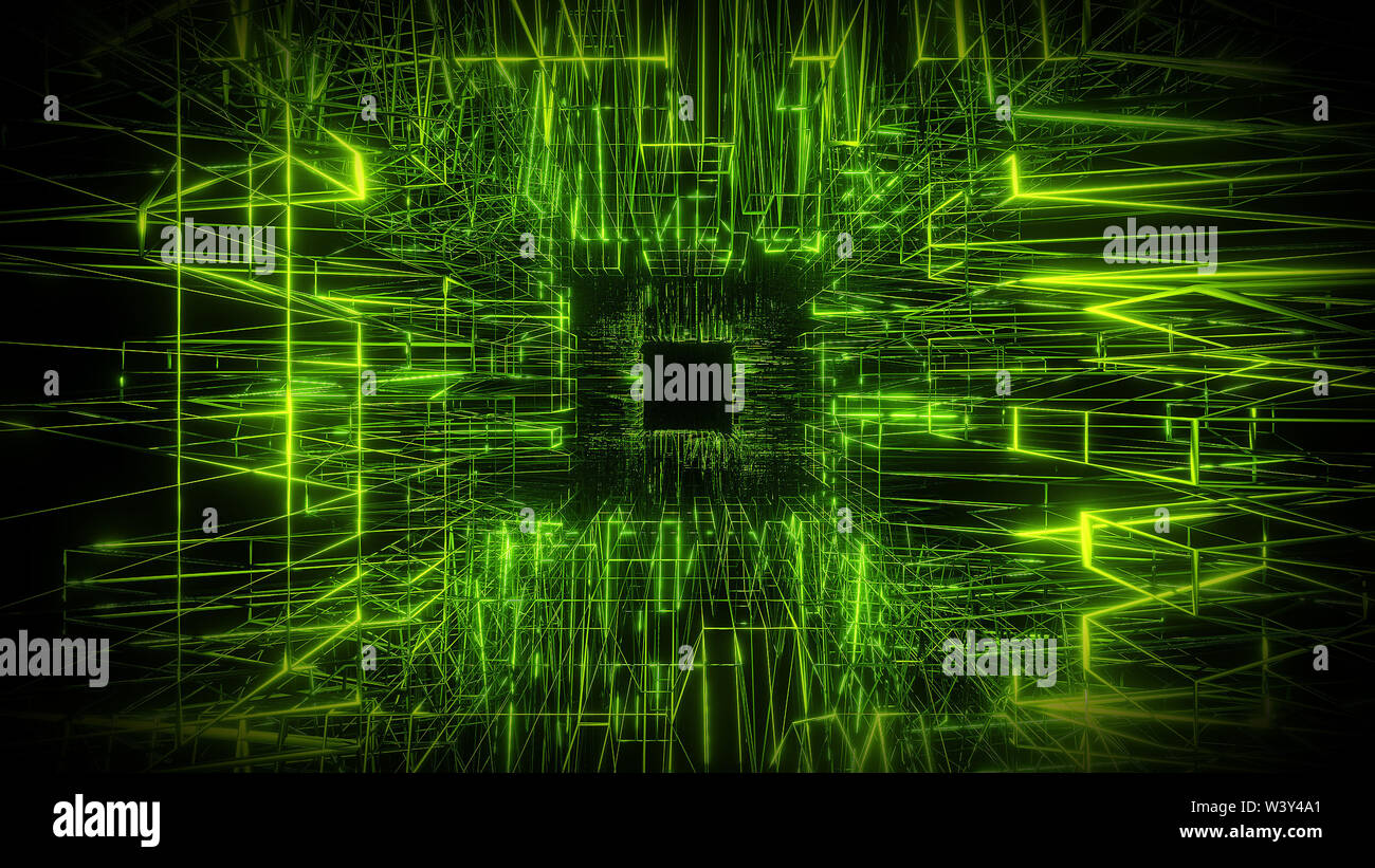 green wireframe visual design background 3d rendering Stock Photo - Alamy