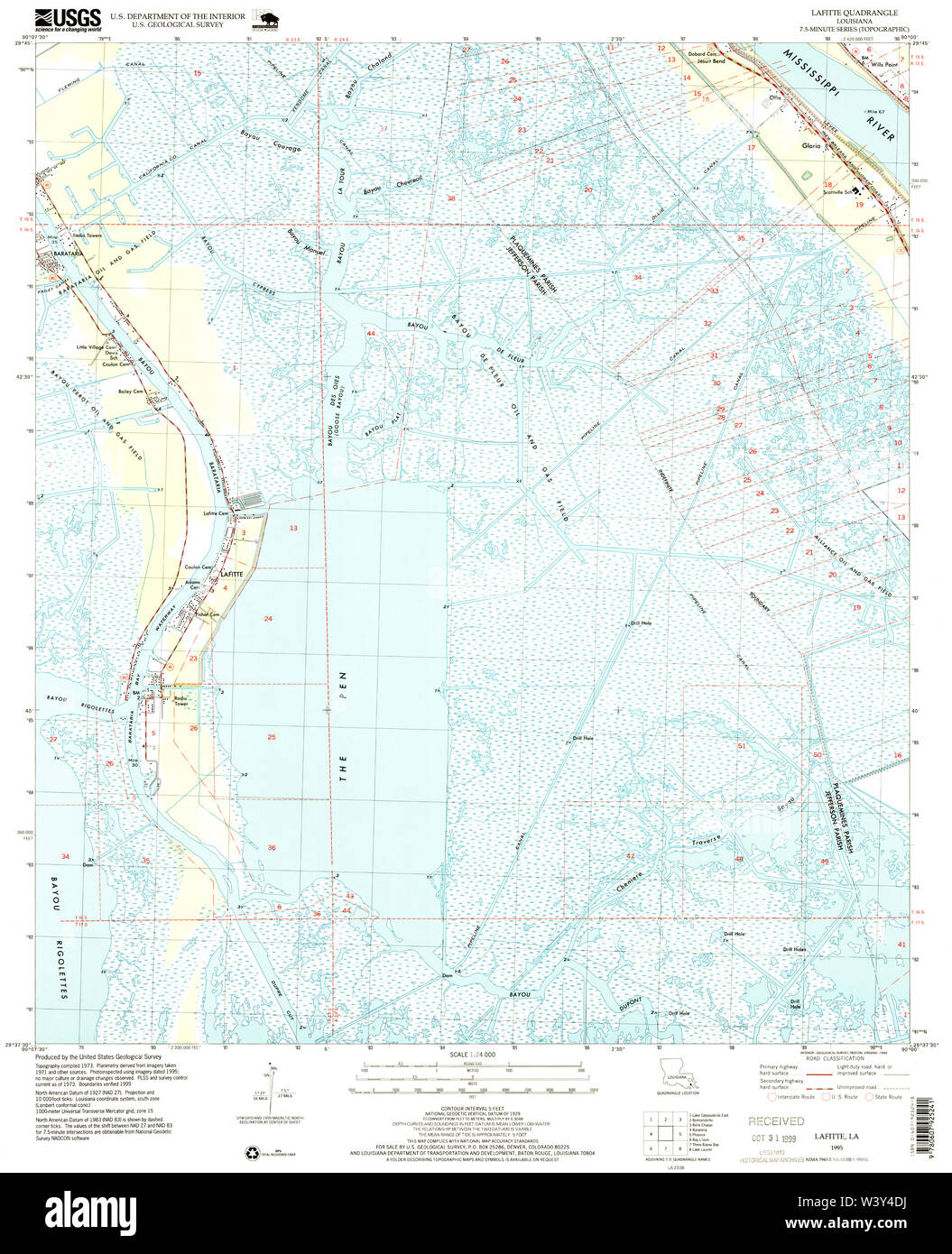 USGS TOPO Map Louisiana LA Lafitte 332416 1995 24000 Stock Photo - Alamy