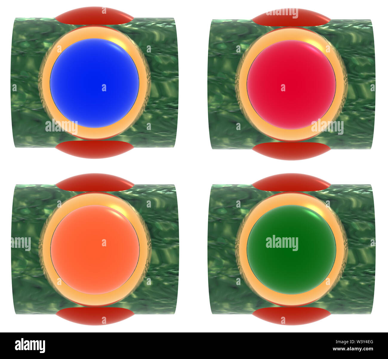 illustration of button set with four different colored round buttons on ...